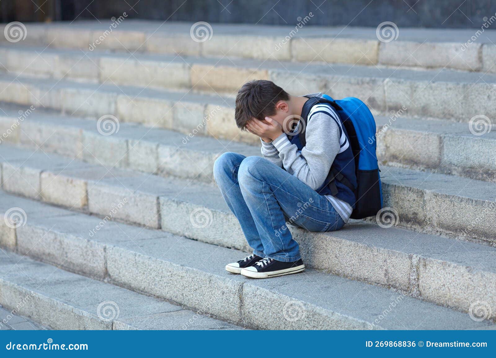 Schoolboy Crying in the Yard of the School Stock Photo - Image of ...