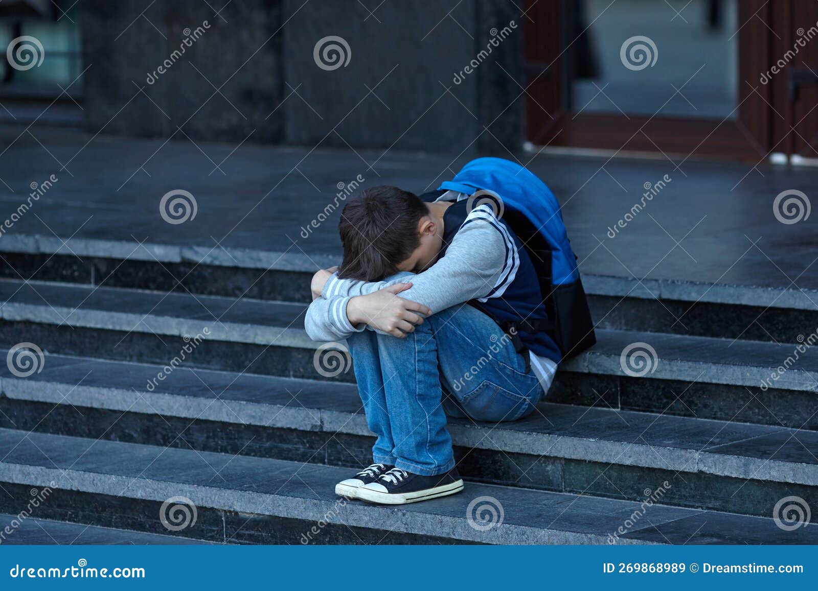 Schoolboy Crying in the Yard of the School Stock Image - Image of ...