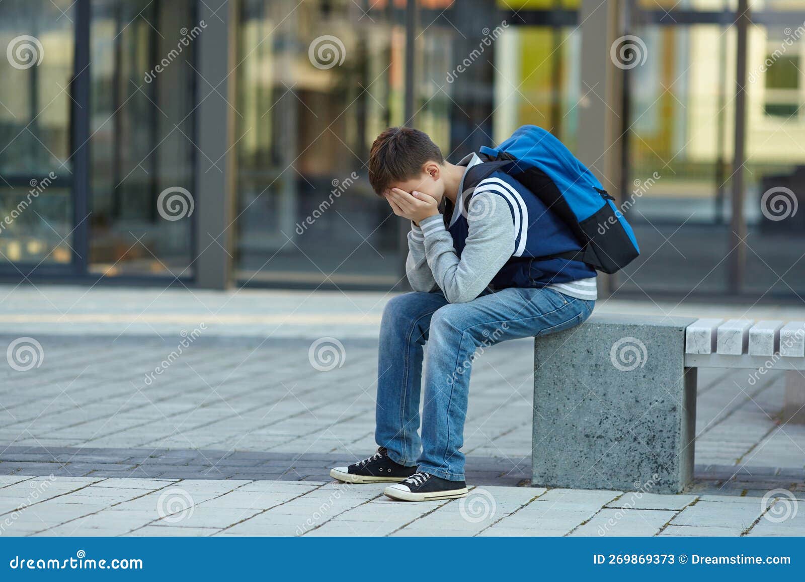 Schoolboy Crying in the Yard of the School Stock Image - Image of ...