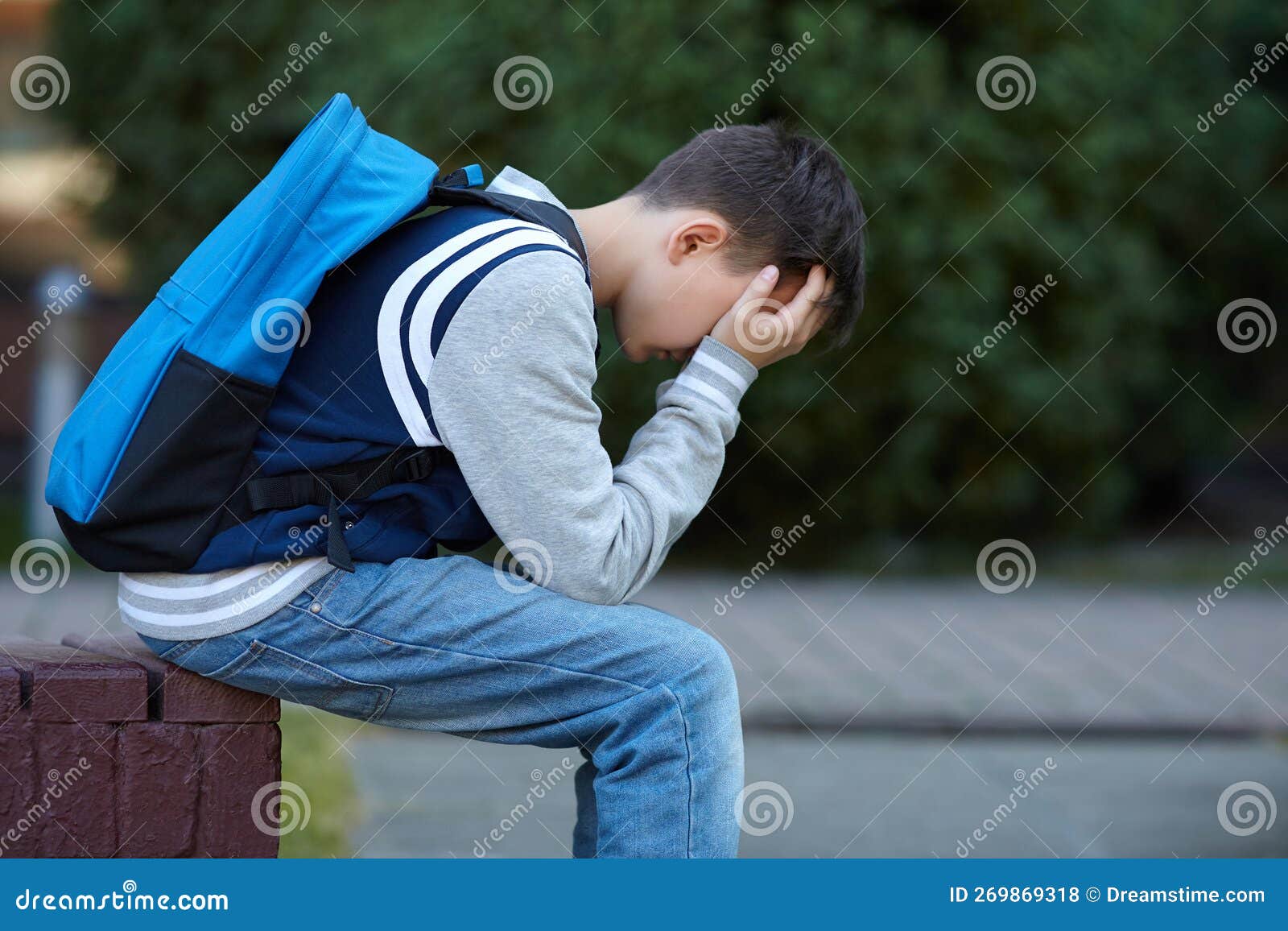 Schoolboy Crying in the Yard of the School Stock Photo - Image of ...