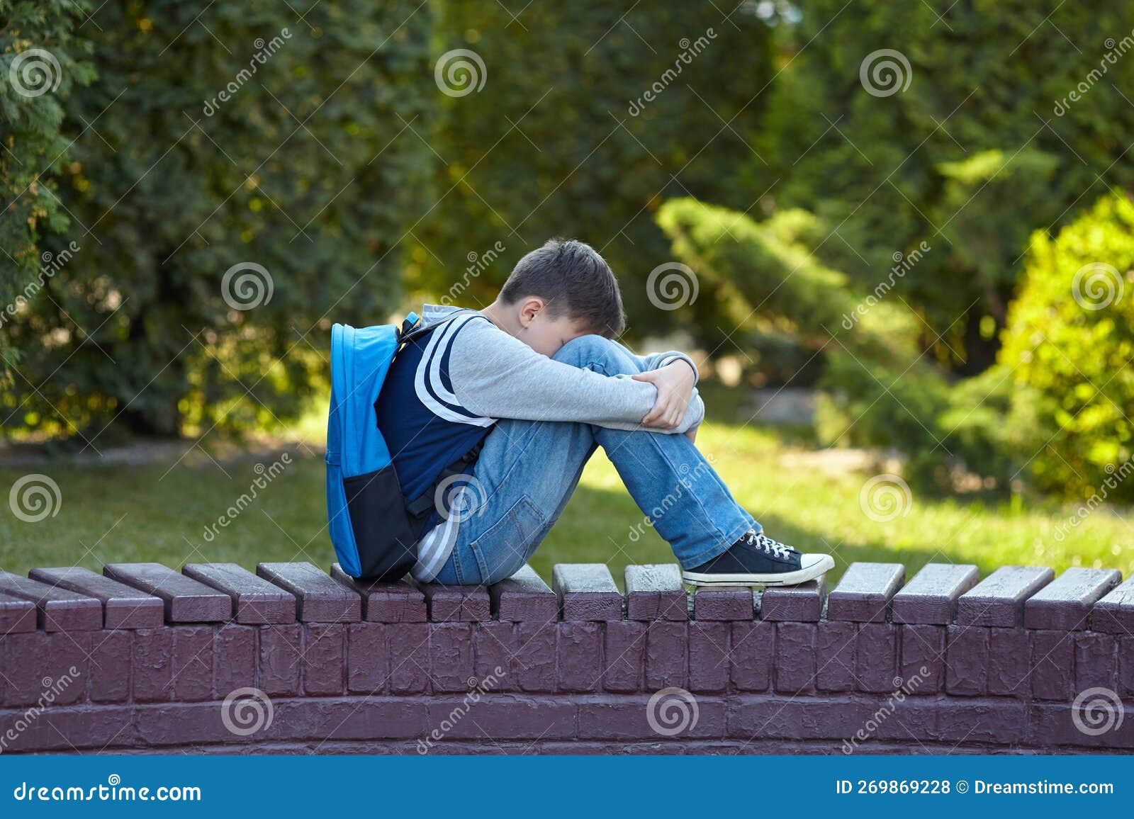 Schoolboy Crying in the Yard of the School Stock Photo - Image of ...