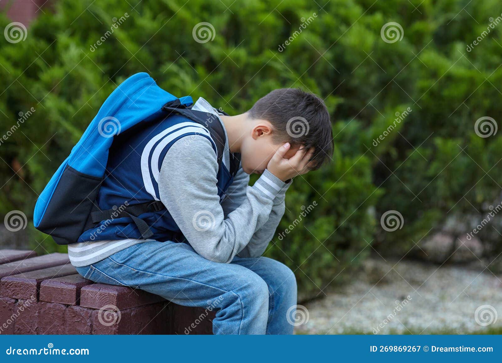 Schoolboy Crying in the Yard of the School Stock Image - Image of ...