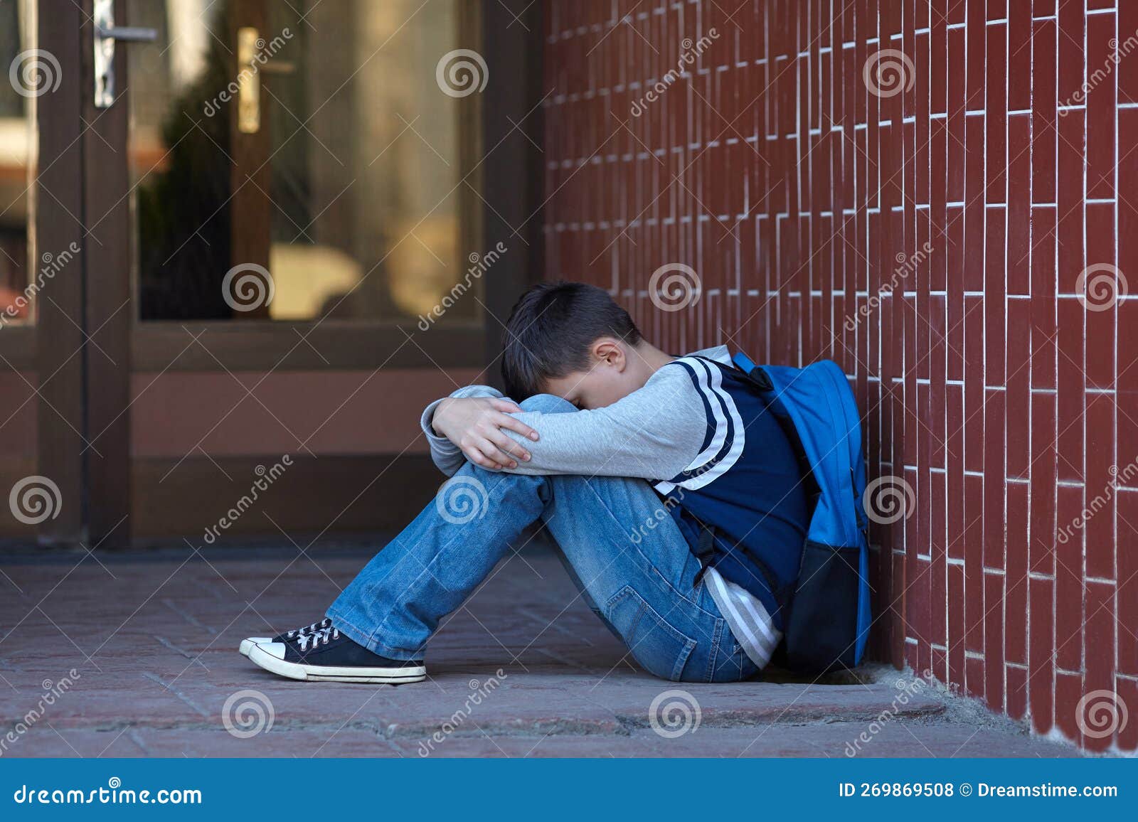 Schoolboy Crying in the Yard of the School Stock Photo - Image of ...
