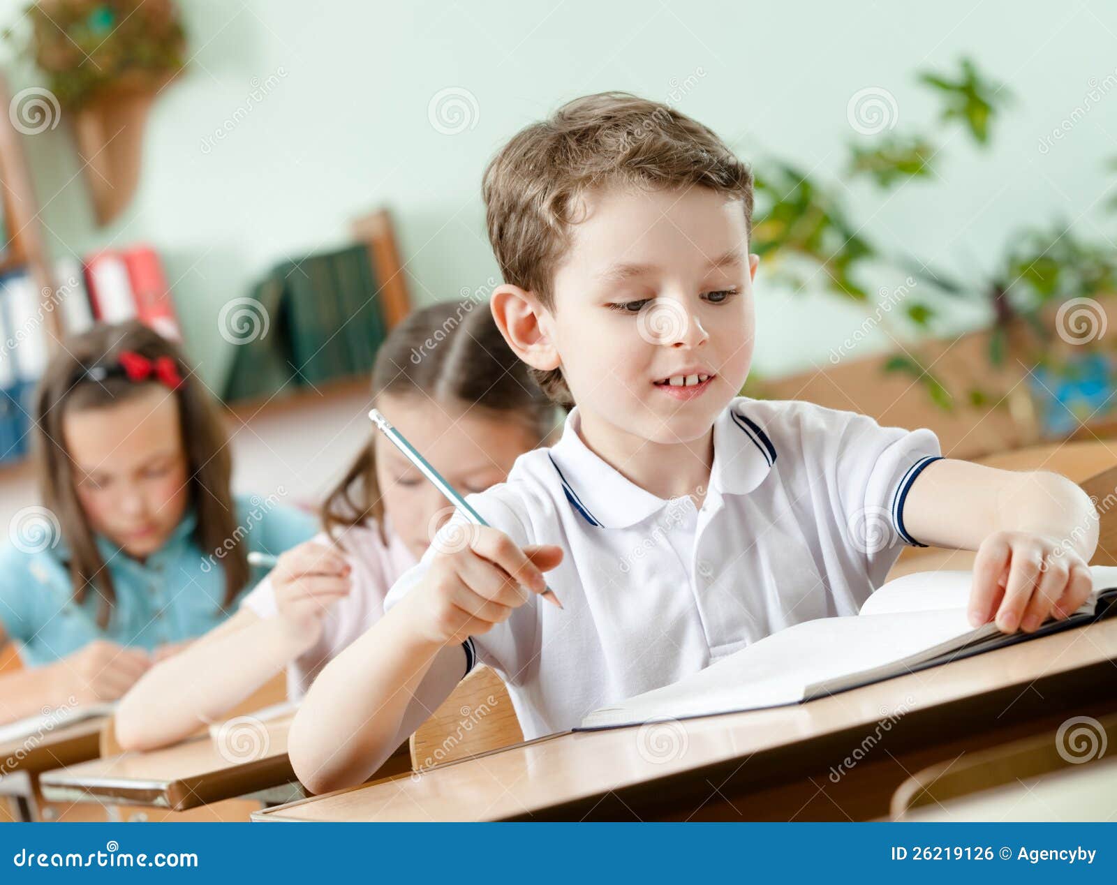 Schoolboy Does Some Notes on the Sheet of Paper Stock Photo - Image of ...