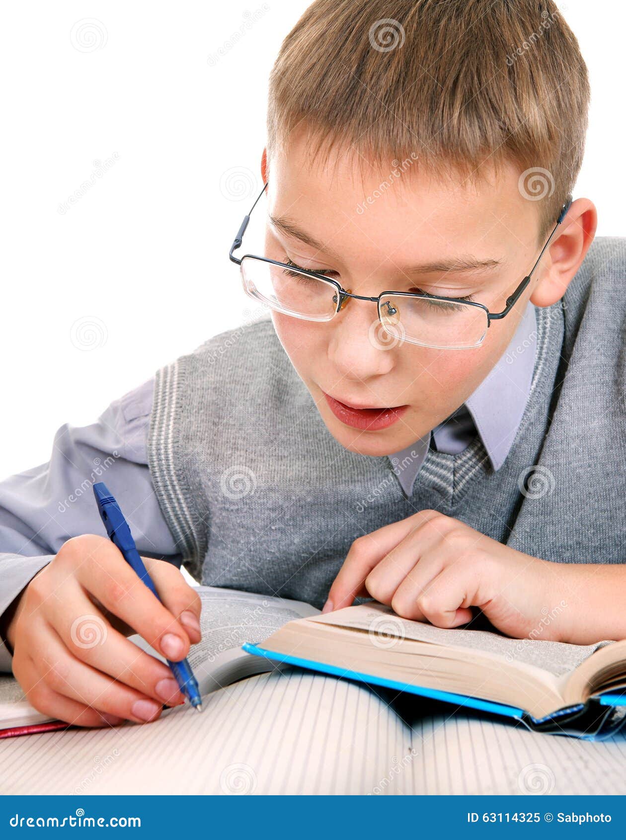 Schoolboy doing Homework stock image. Image of child - 63114325
