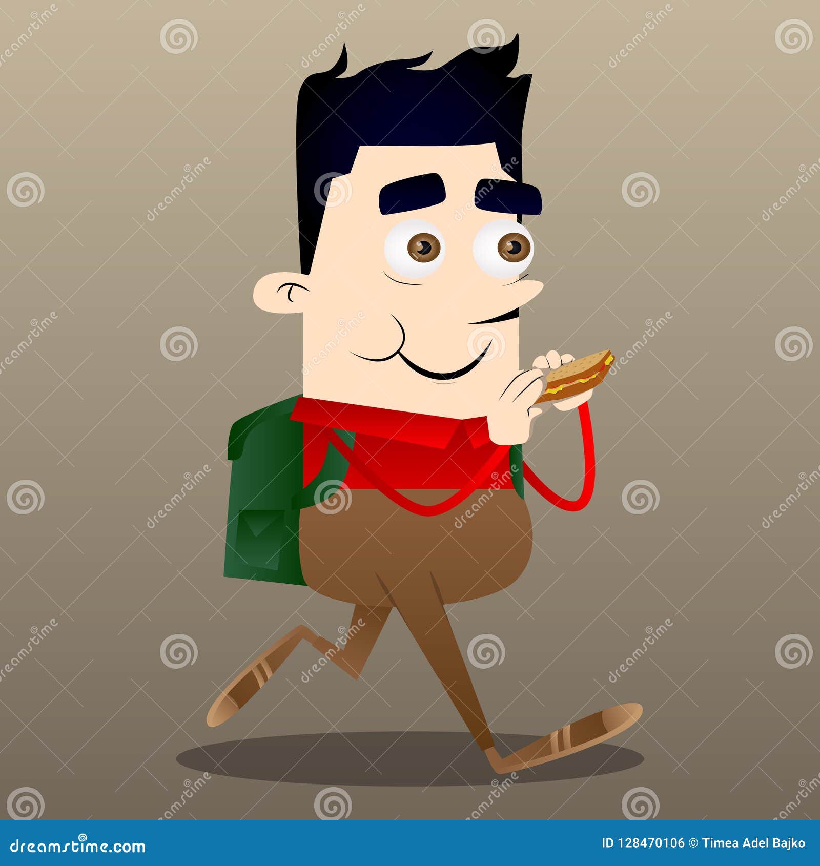 Happy Schoolboy Eating a Tasty Sandwich. Stock Illustration ...