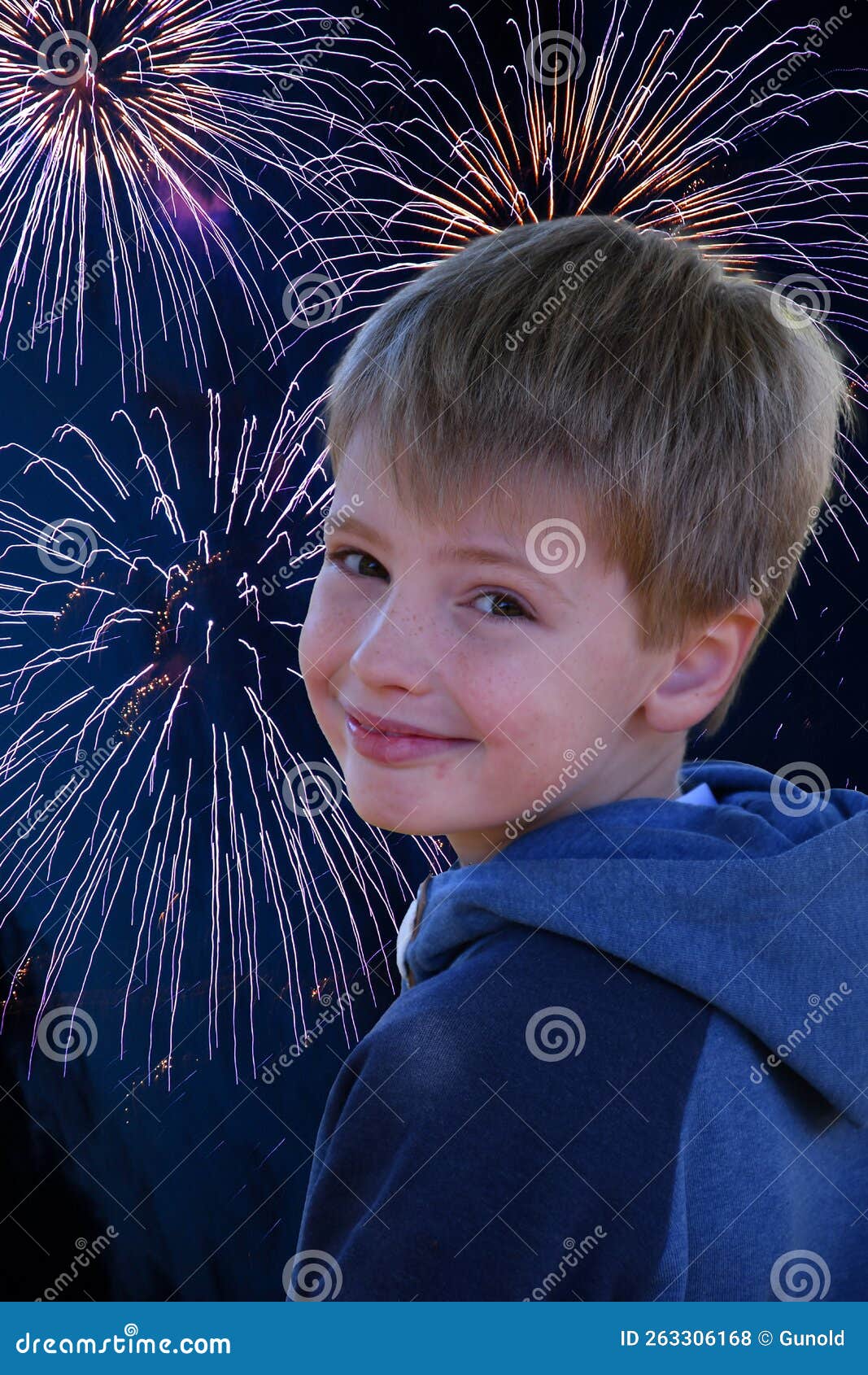 Happy New Year 2023 . Boy with Fireworks at Midnight Stock Photo ...