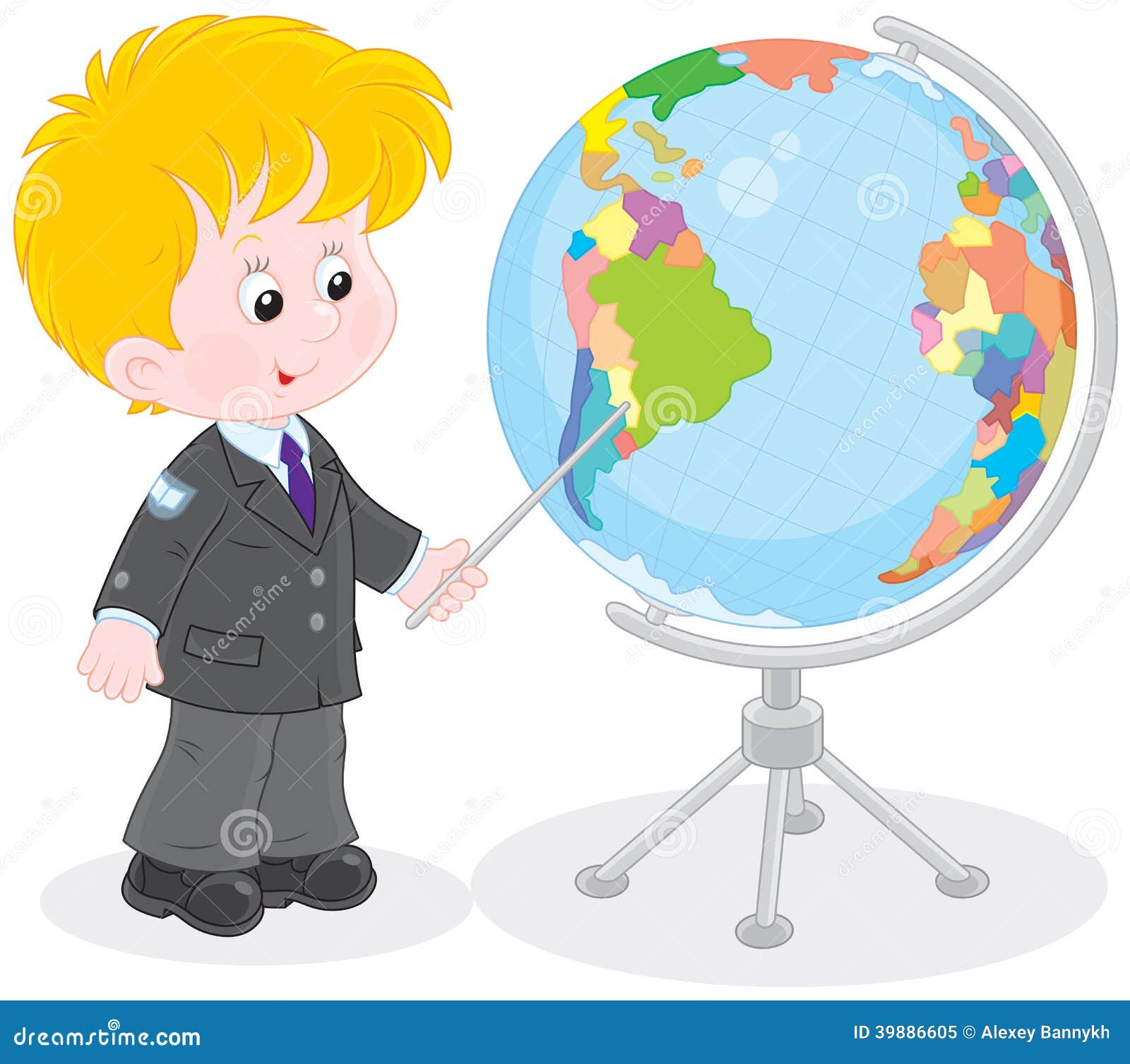 Schoolboy With Globe, Boy With Planet Model On Geography Lesson Cartoon ...