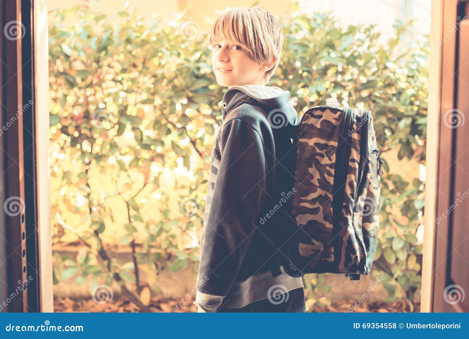 Schoolboy go to school stock photo. Image of cute, awakening - 69354558