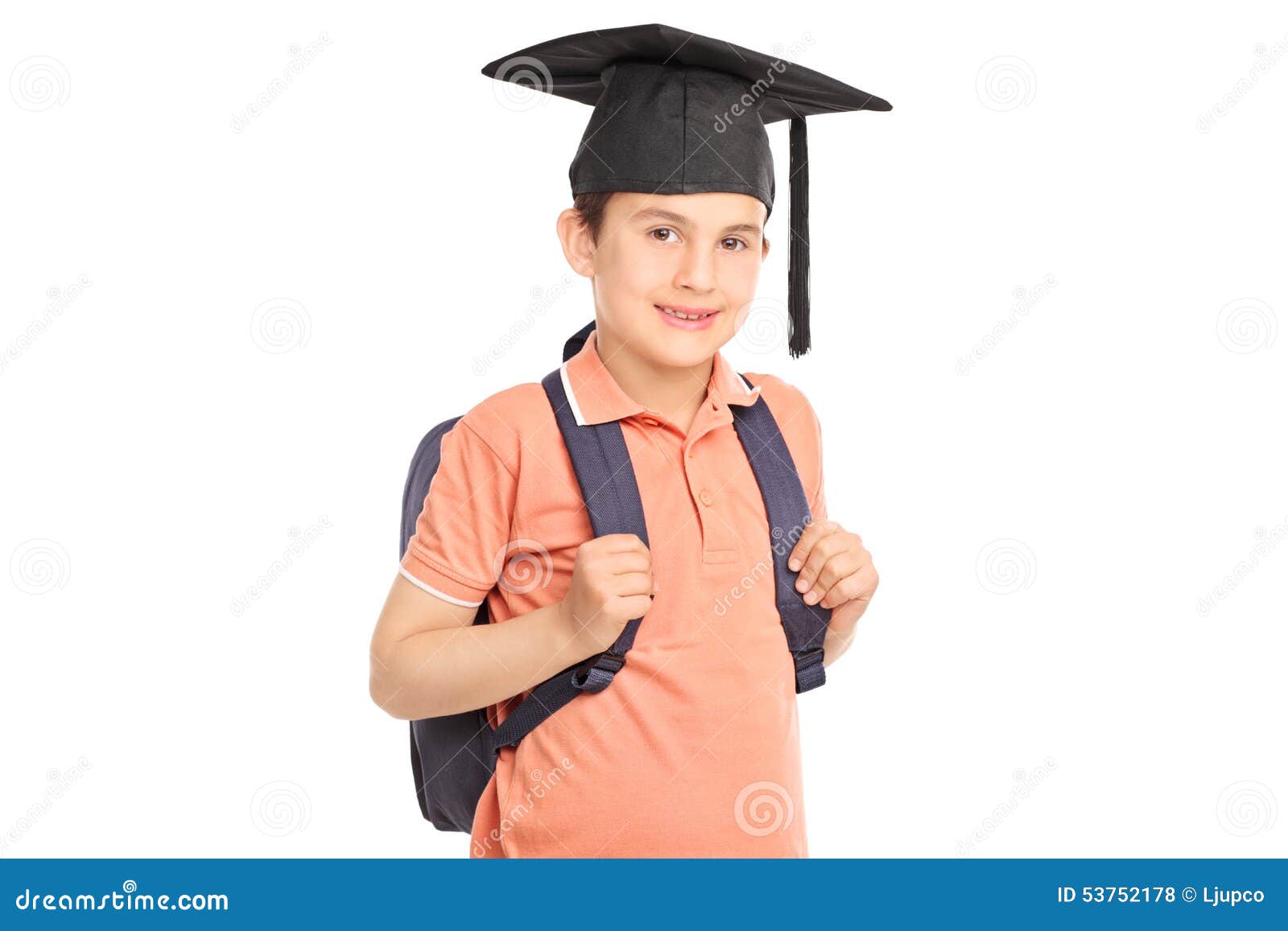 Schoolboy with Graduation Hat Carrying a Backpack Stock Photo - Image ...