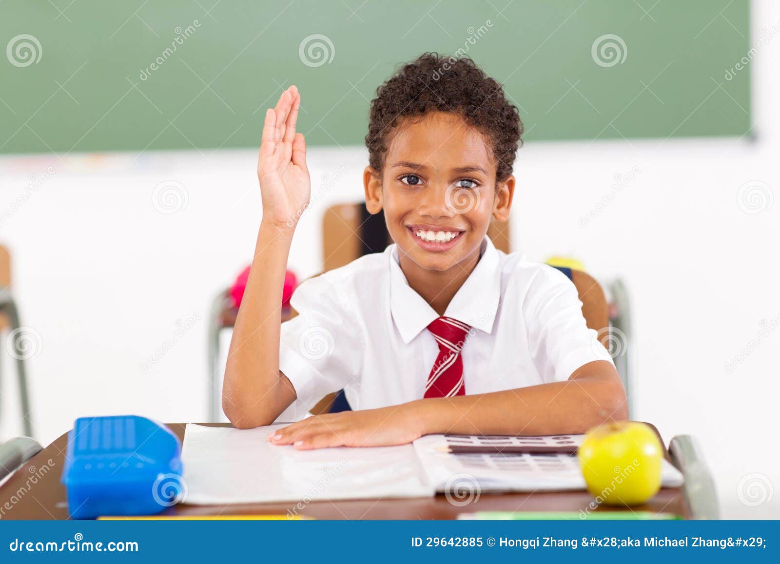 Schoolboy hand up stock image. Image of answer, cheerful - 29642885