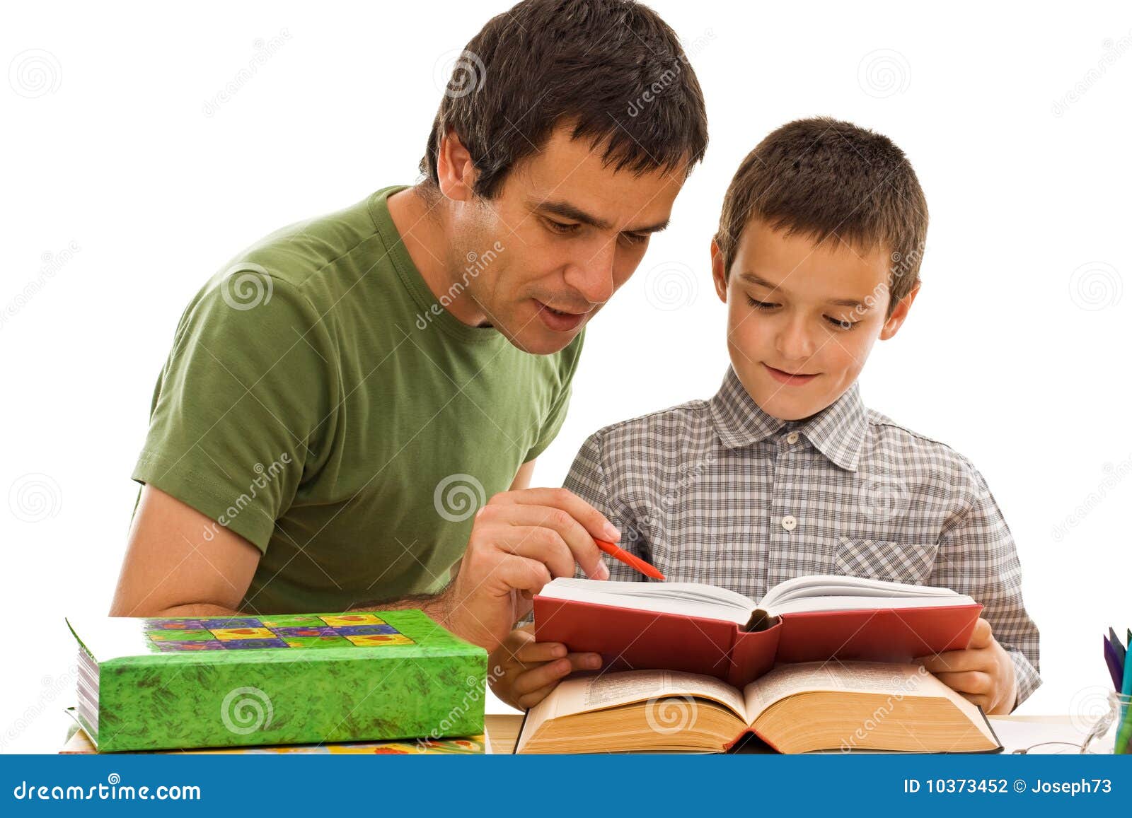 Father And Son Learning Use Carpenter Tools. Boy With Dad Building ...