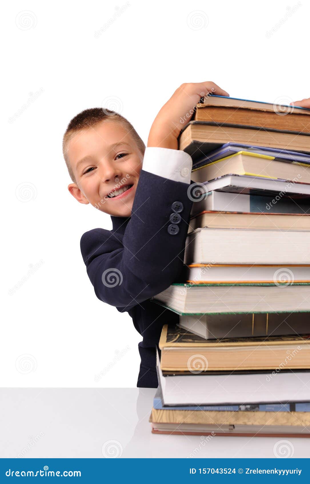 Schoolboy with Huge Stack of Books Stock Photo - Image of lifestyle ...
