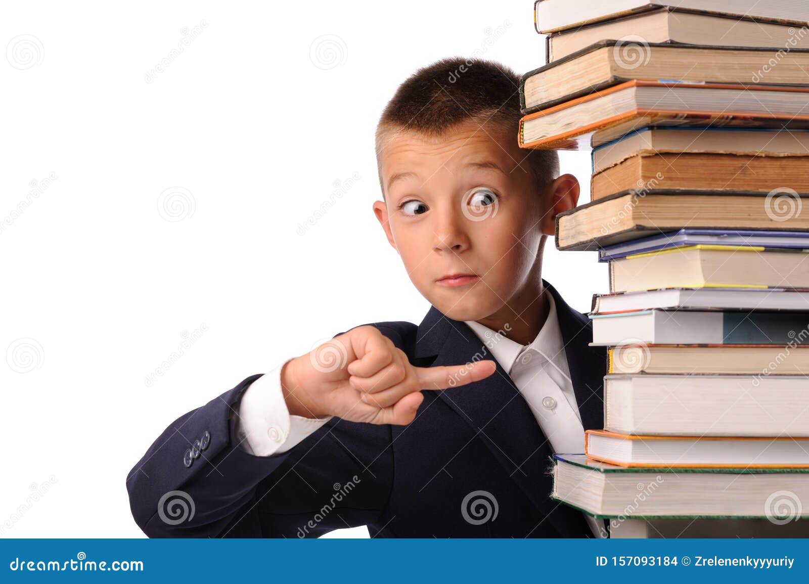 Schoolboy with a Huge Stack of Books Stock Photo - Image of teenager ...