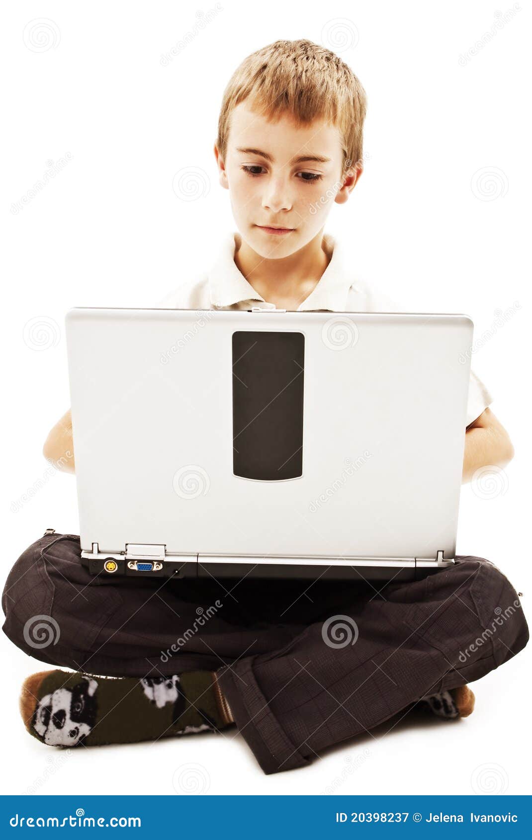Schoolboy with laptop stock image. Image of communication - 20398237