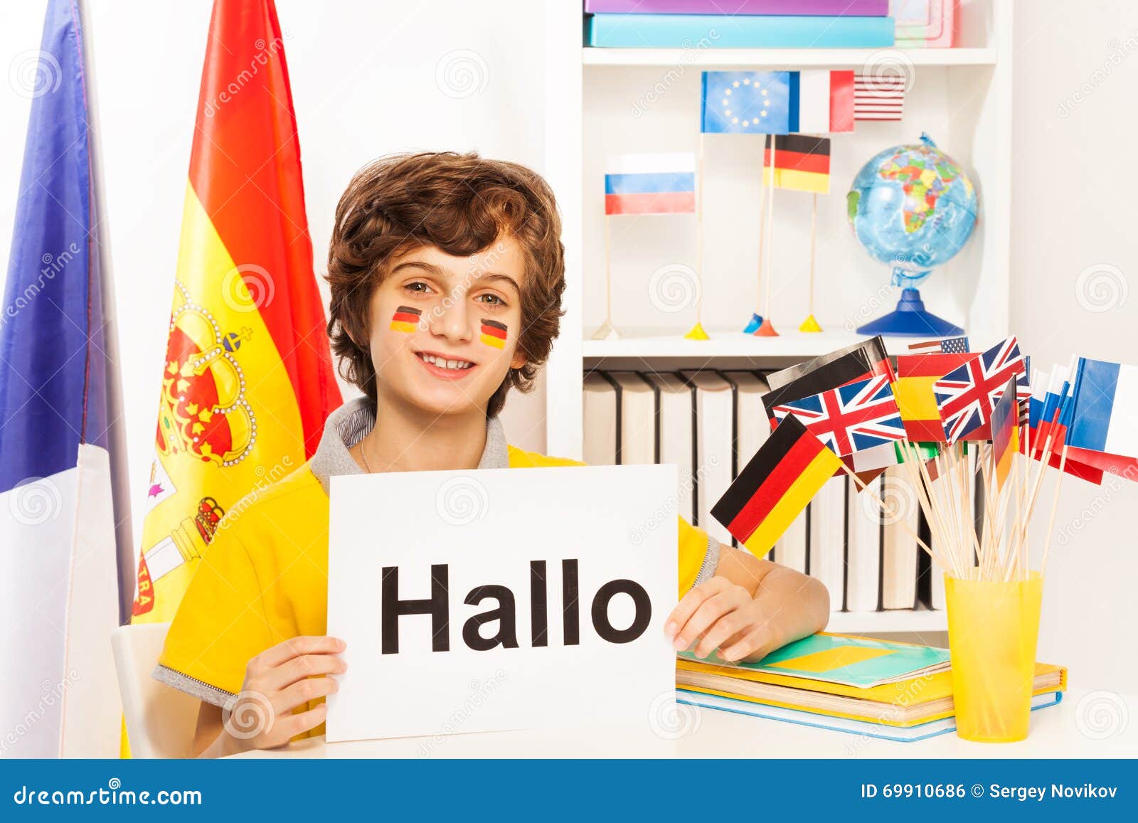 Schoolboy Learning German at the Light Classroom Stock Photo - Image of ...