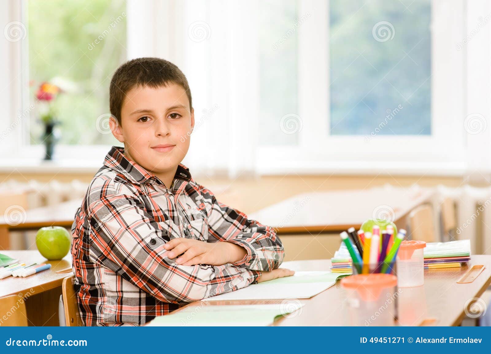 Schoolboy during Lesson in Classroom at School Stock Image - Image of ...