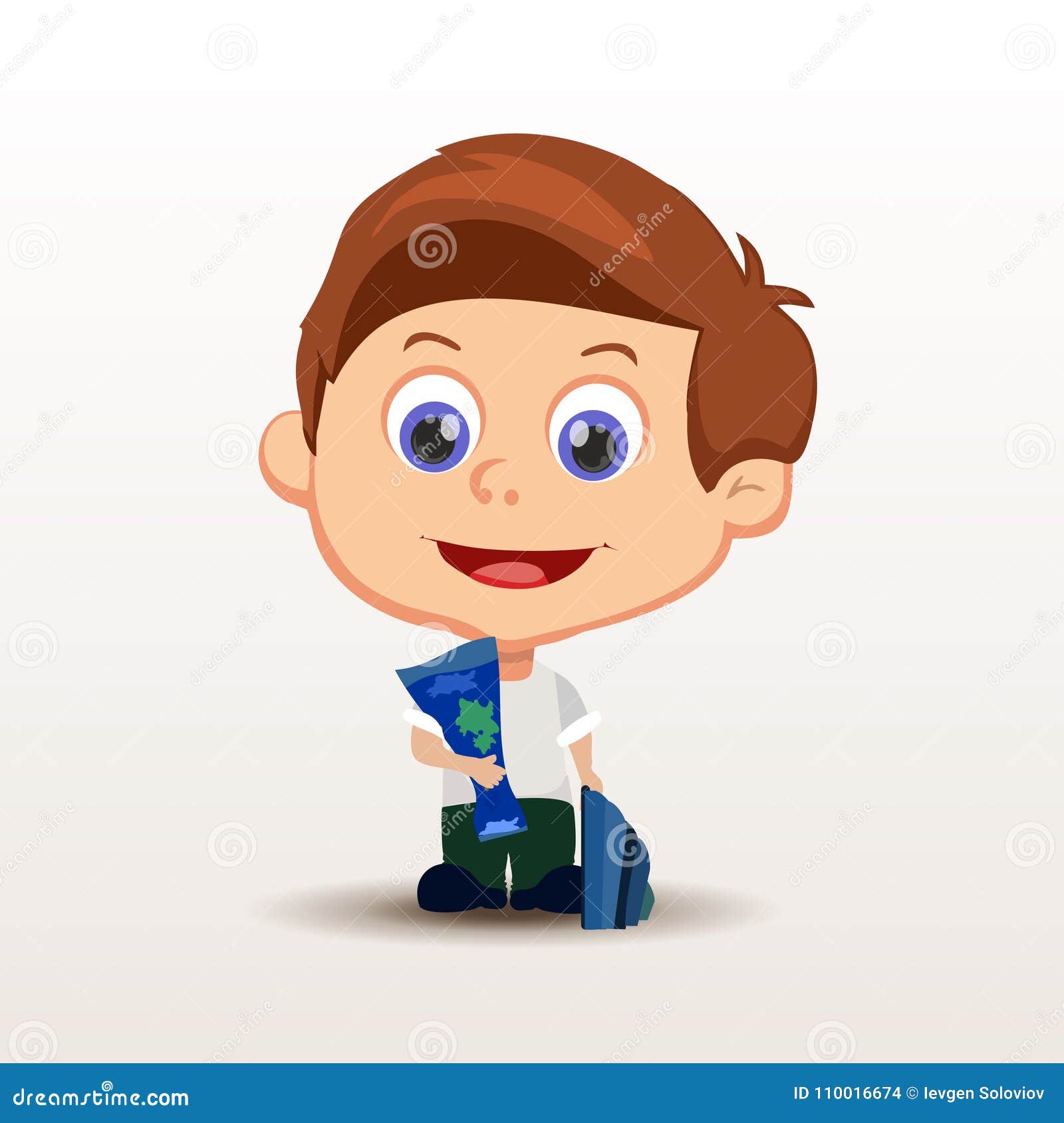 Schoolboy with map stock vector. Illustration of face - 110016674