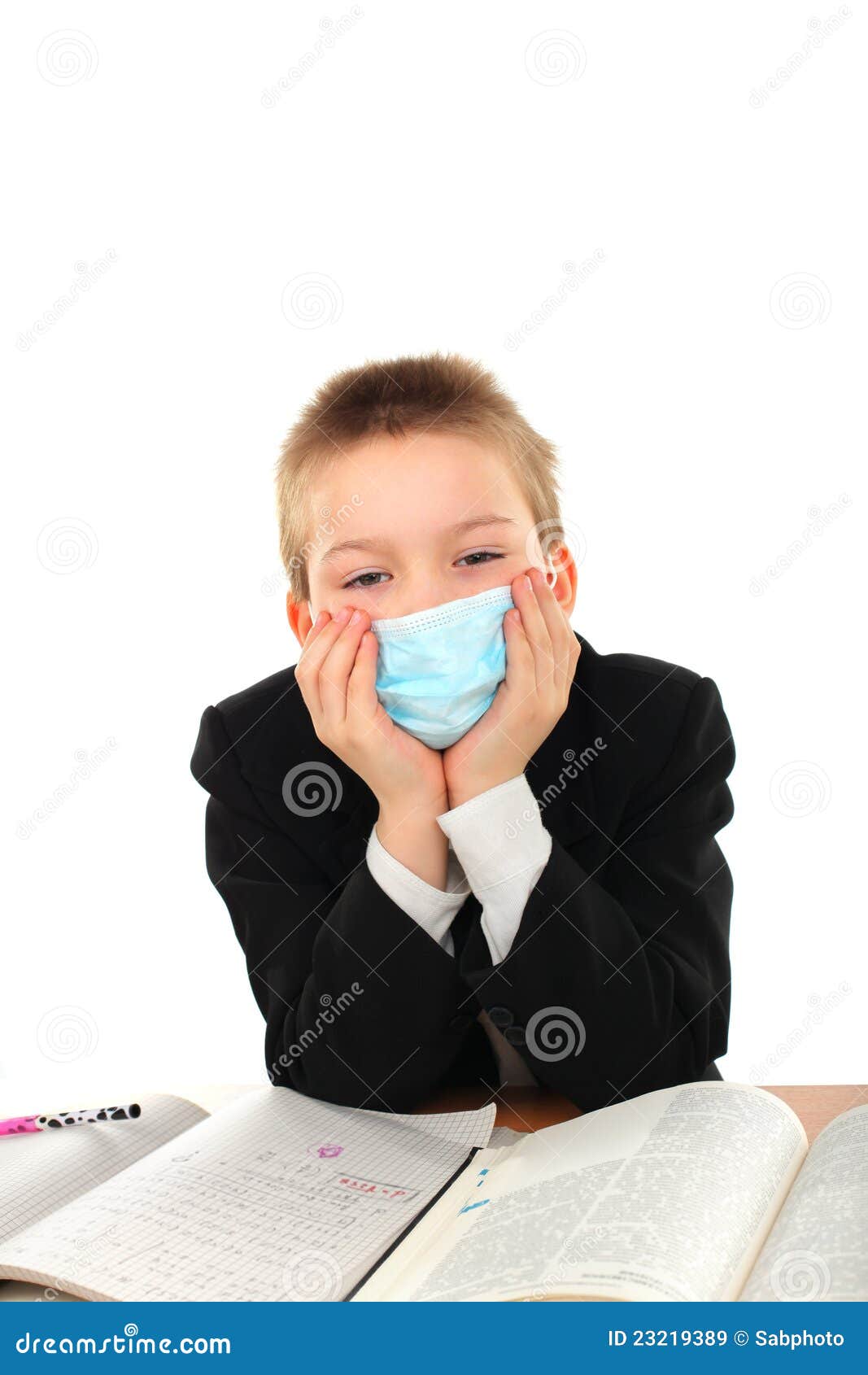 Schoolboy in mask stock image. Image of desk, facial - 23219389