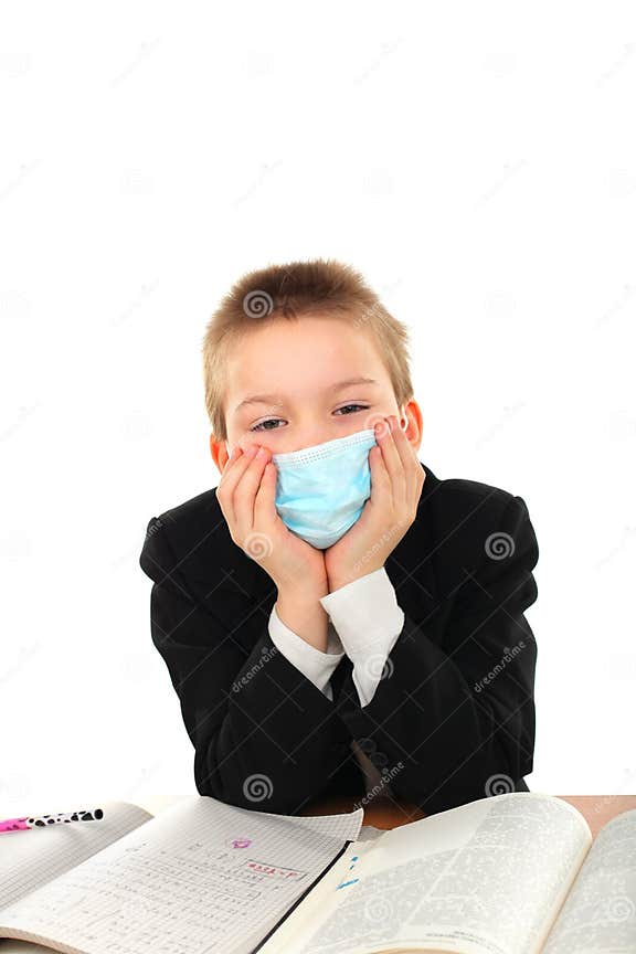 Schoolboy in mask stock image. Image of desk, facial - 23219389