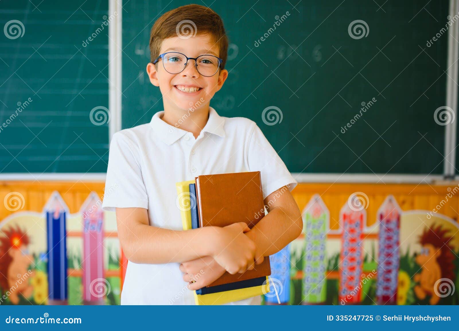 Schoolboy Near Blackboard in Classroom Stock Image - Image of design ...