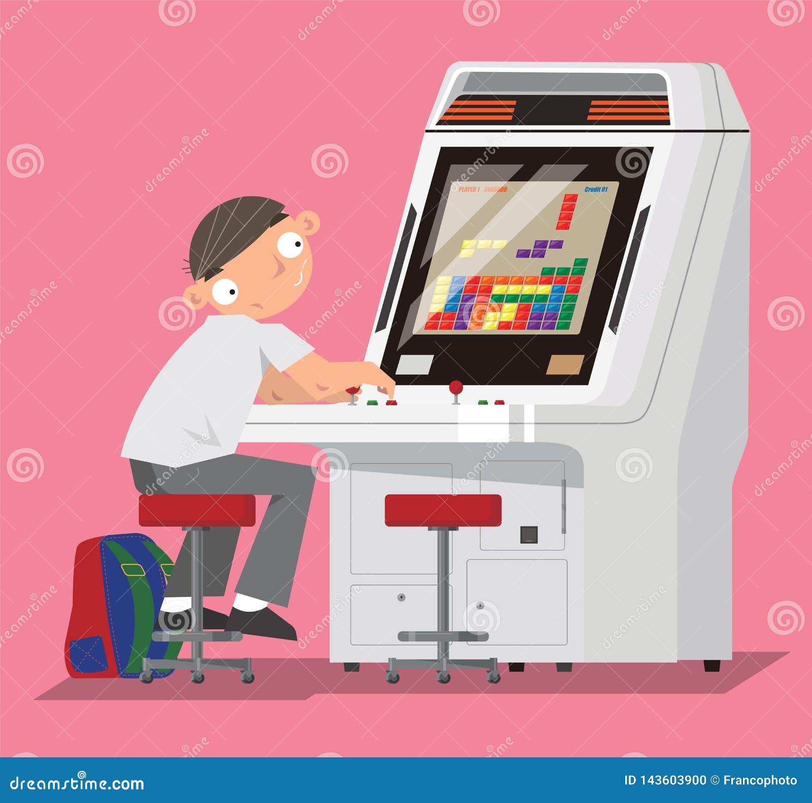 Game Arcade Machine Set. Electronic Gaming Machine With Joysticks ...