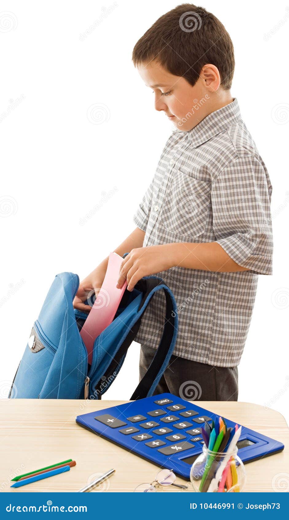 Schoolboy Prepare The Schoolbag Stock Image - Image: 10446991