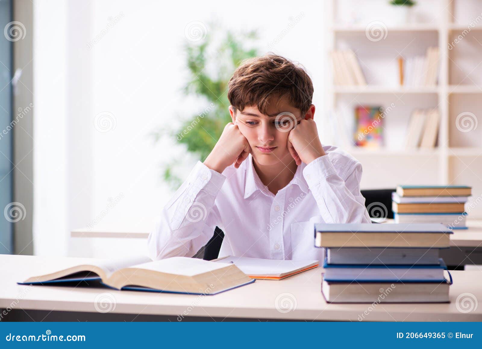 Schoolboy Preparing for Exams in the Classroom Stock Image - Image of ...