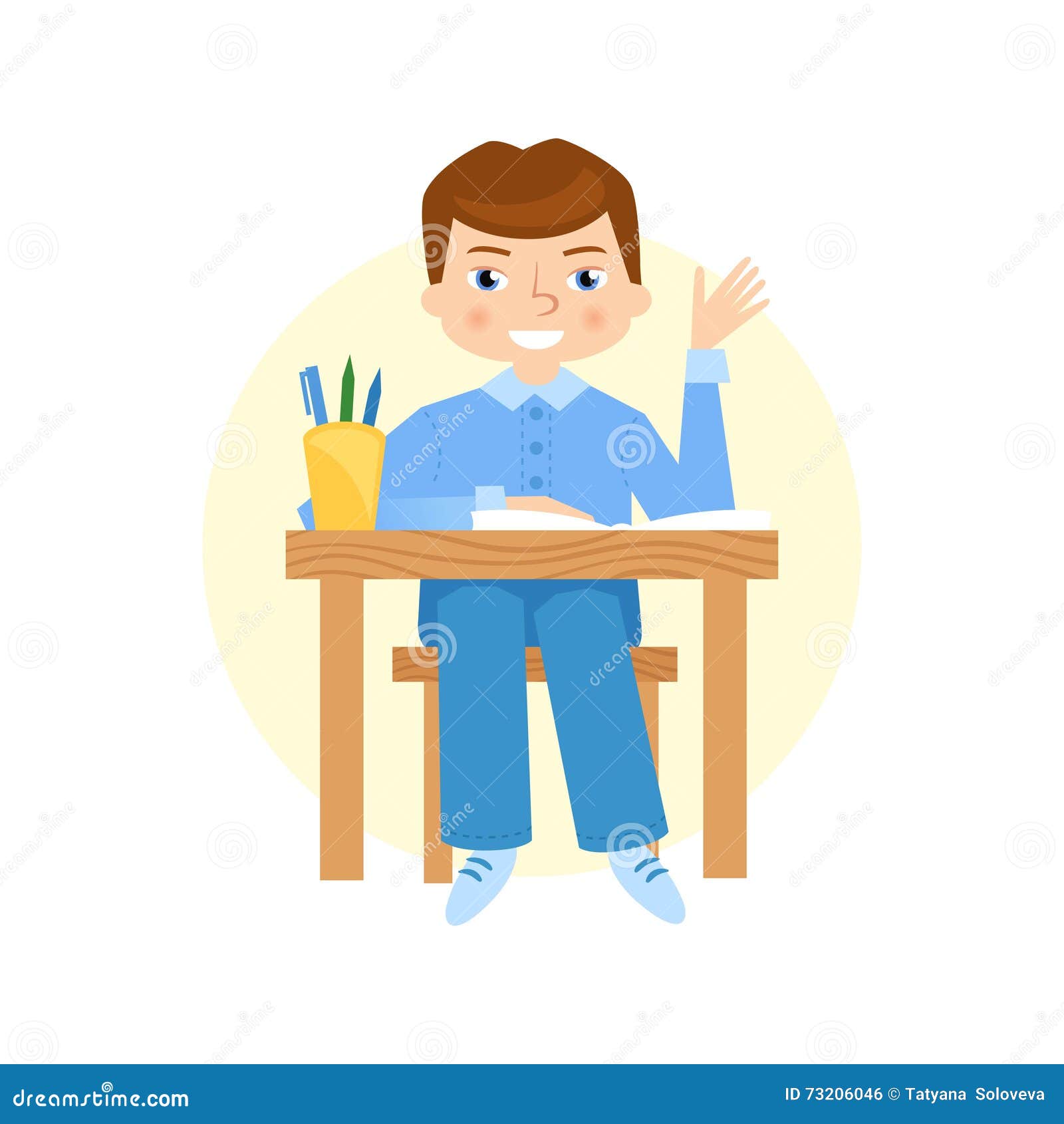 Schoolboy Raising Hand Vector Illustration | CartoonDealer.com #32031084