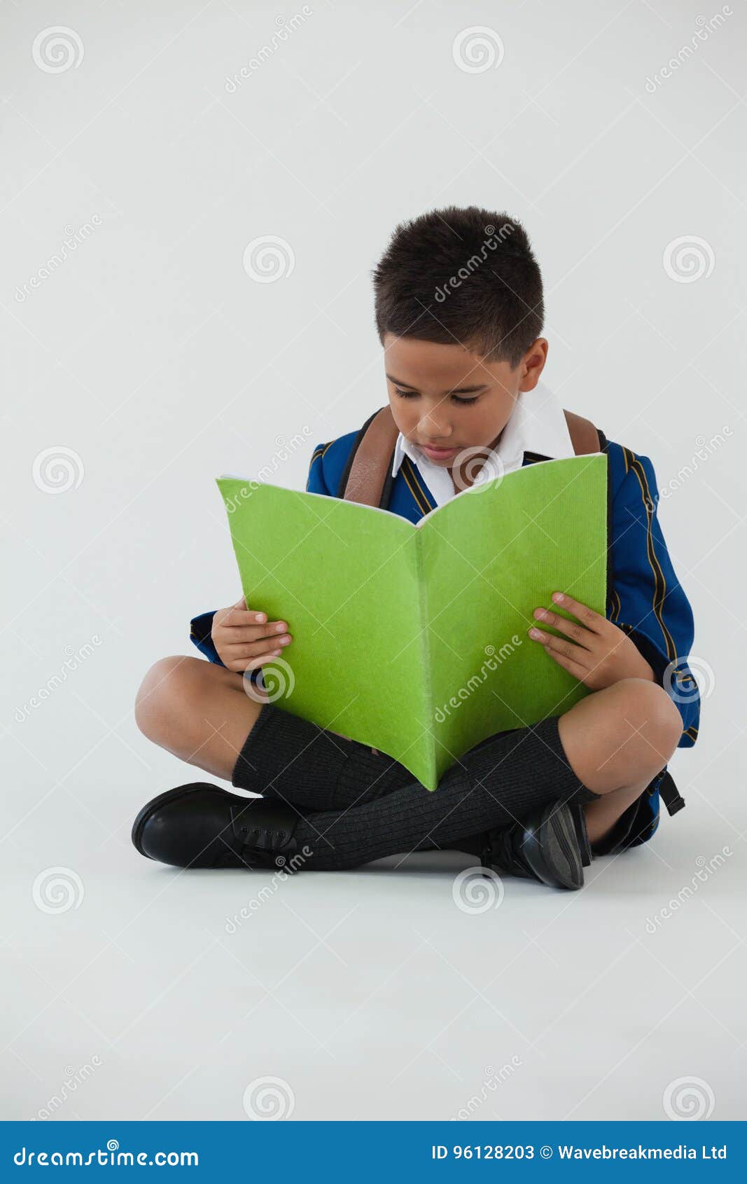 Schoolboy Reading Book on White Background Stock Image - Image of ...