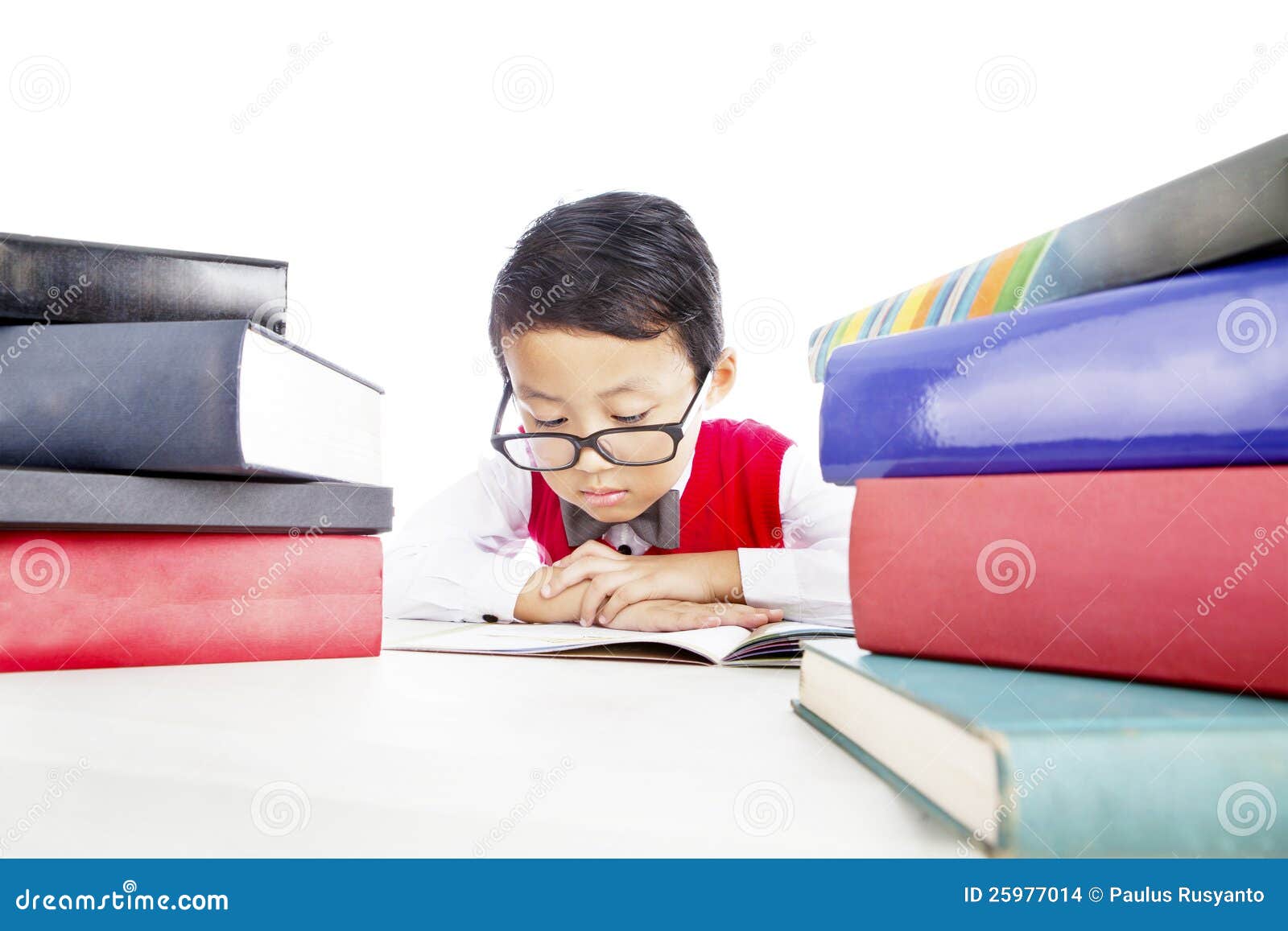 Schoolboy Reading Books Seriously Stock Photo - Image of indian ...