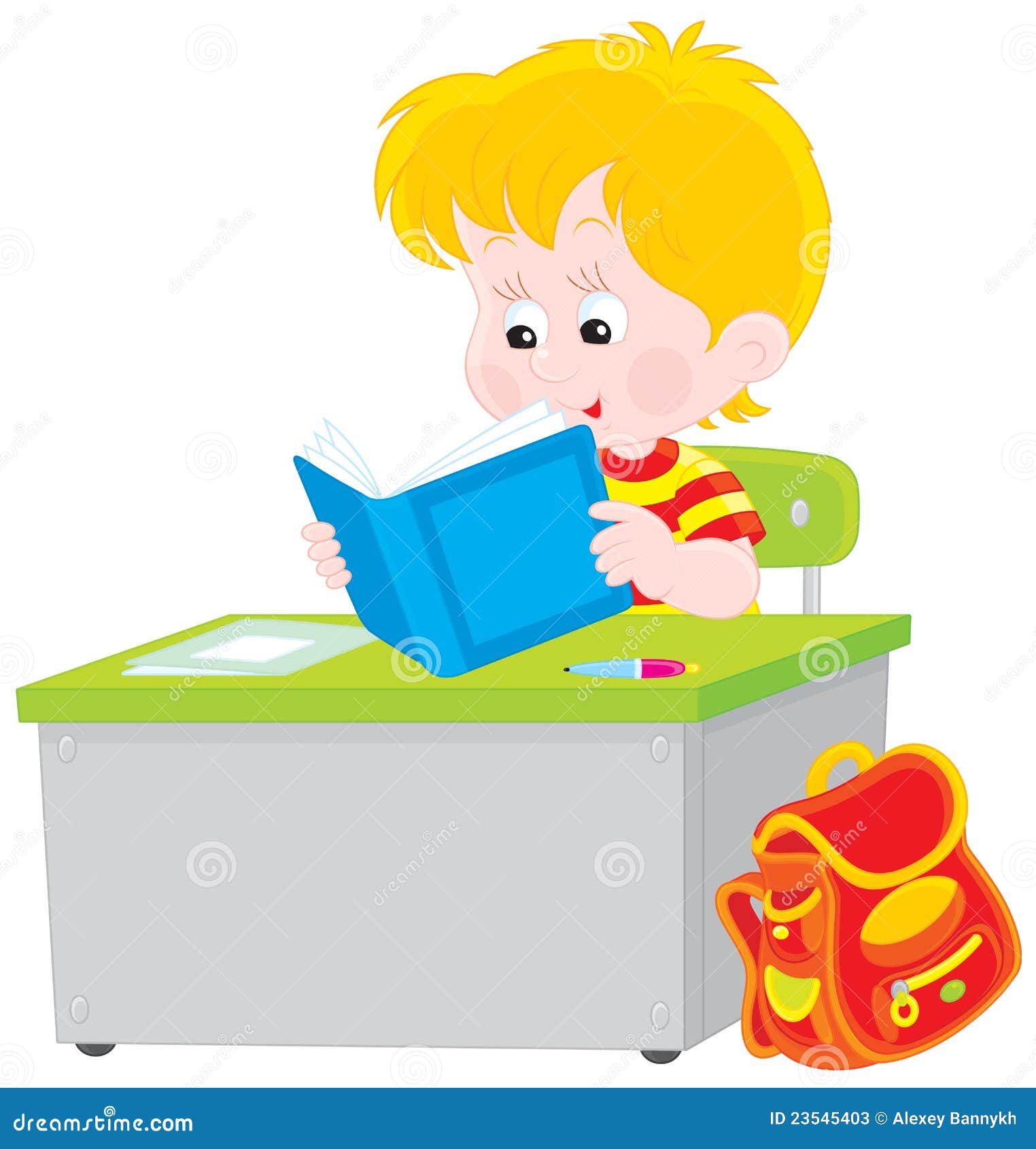 Schoolboy Reading a Textbook Stock Vector - Illustration of schooldays ...