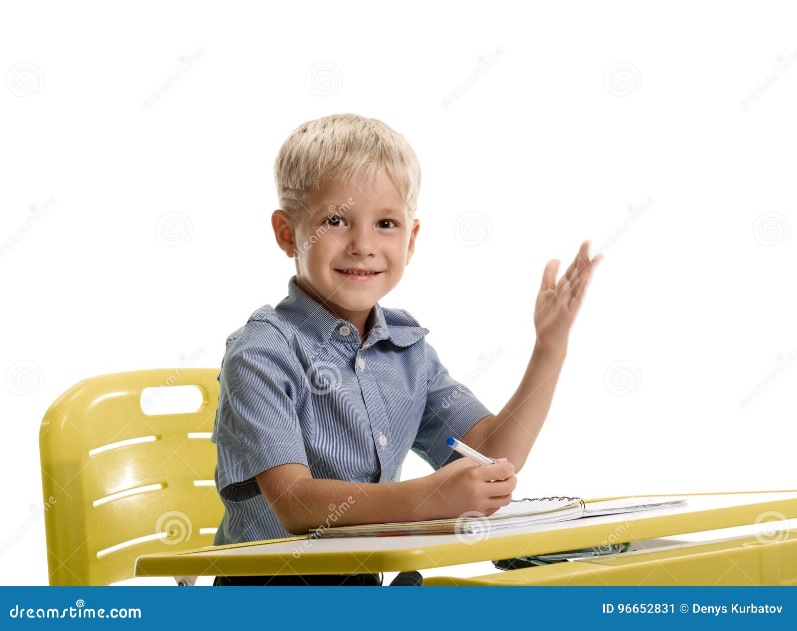 Schoolboy ready to answer stock image. Image of classroom - 96652831