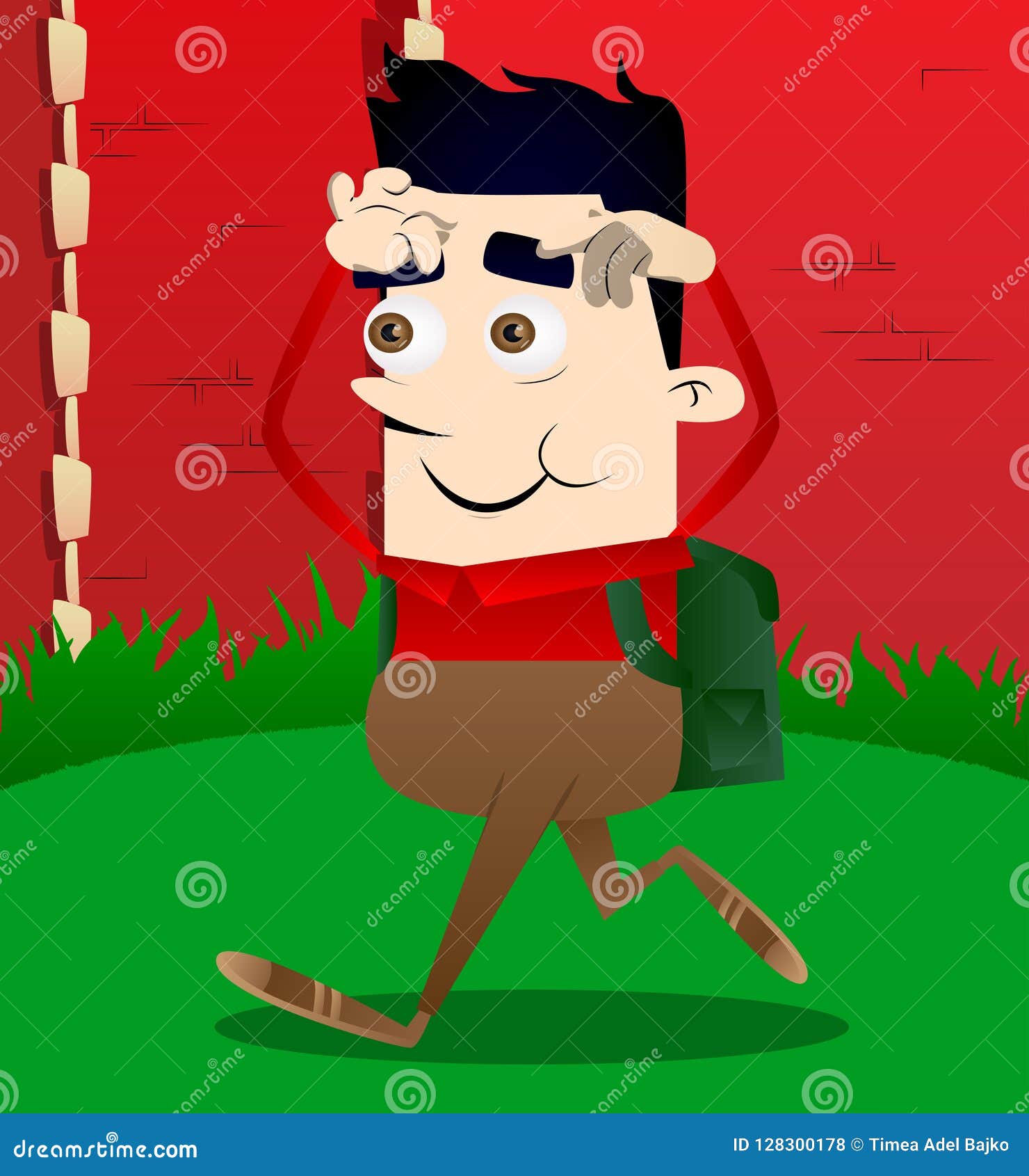 Schoolboy Scratching His Head with Two Hands. Stock Illustration ...