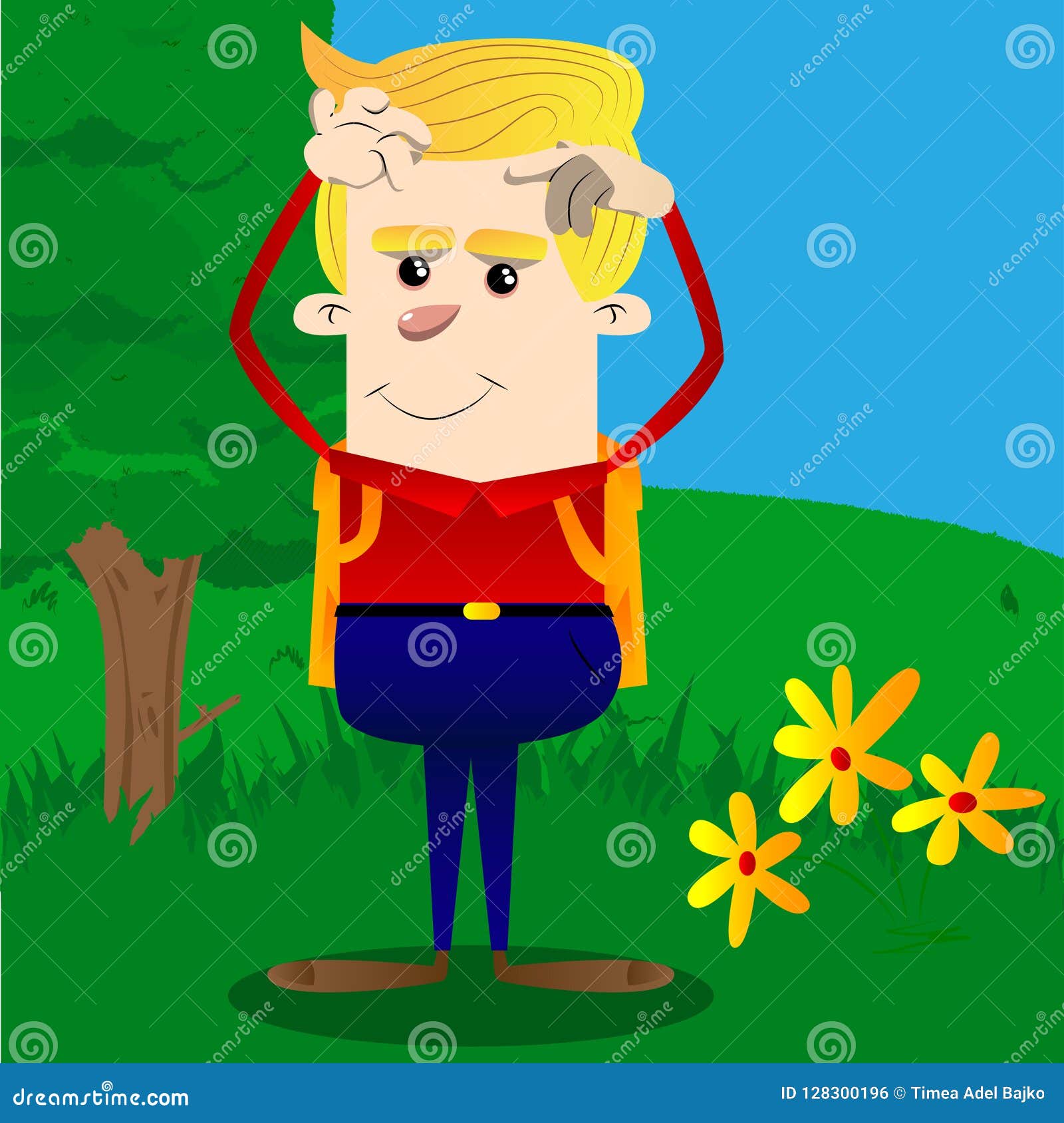 Schoolboy Scratching His Head With Two Hands. Royalty-Free Illustration ...