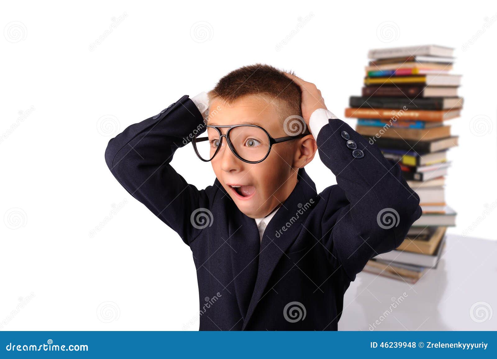 Schoolboy Screaming Near The Huge Stack Of Books Royalty-Free Stock ...