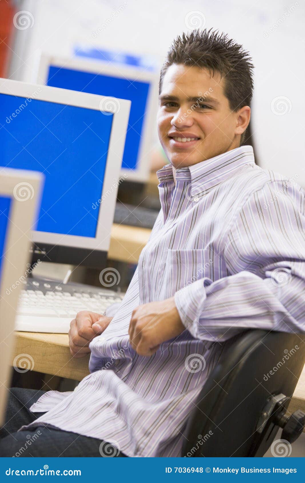 Schoolboy Sitting in Front of a Computer Stock Photo - Image of ...