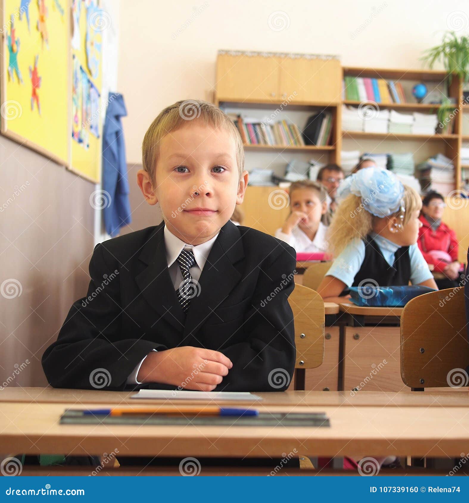 Schoolboy Sitting in School Uniform in Classroom Editorial Image ...