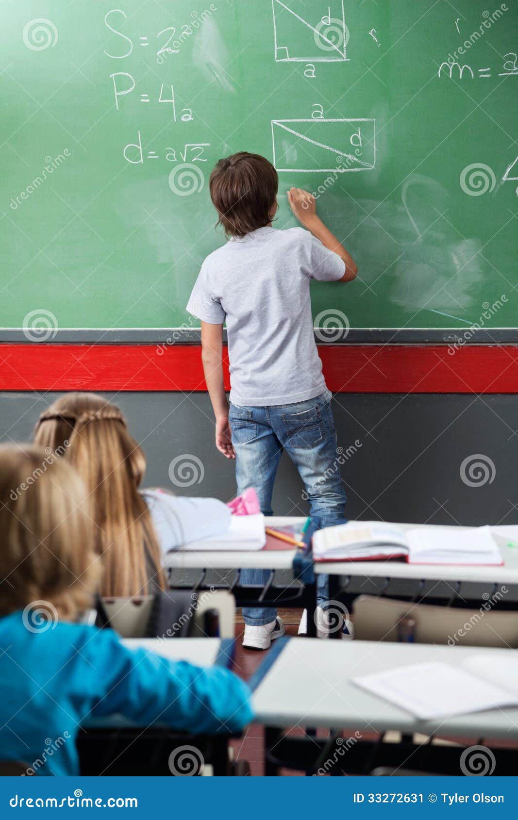 Schoolboy Solving Mathematics on Board Stock Image - Image of ...
