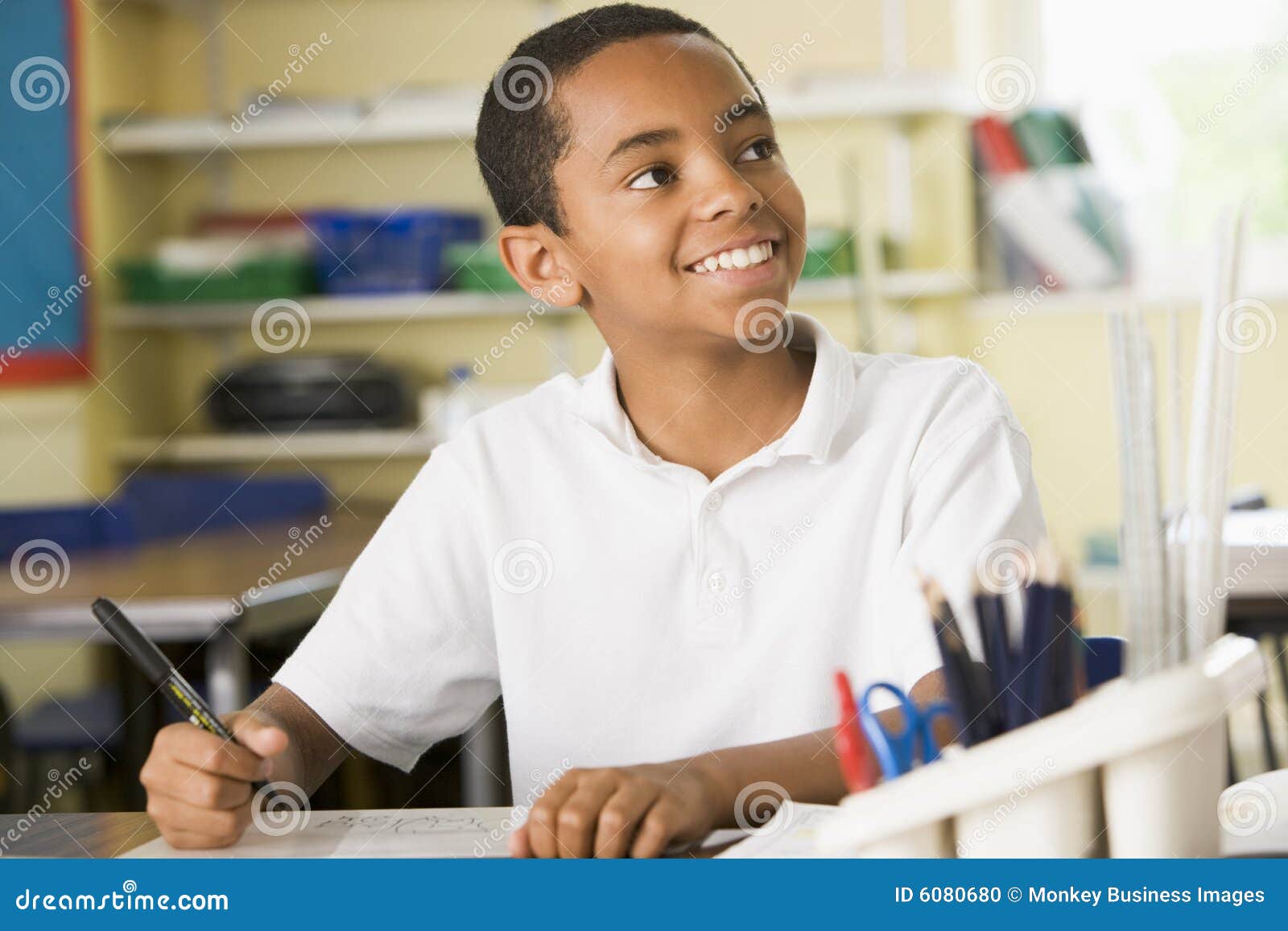 A Schoolboy Studying in Class Stock Photo - Image of childhood, child ...