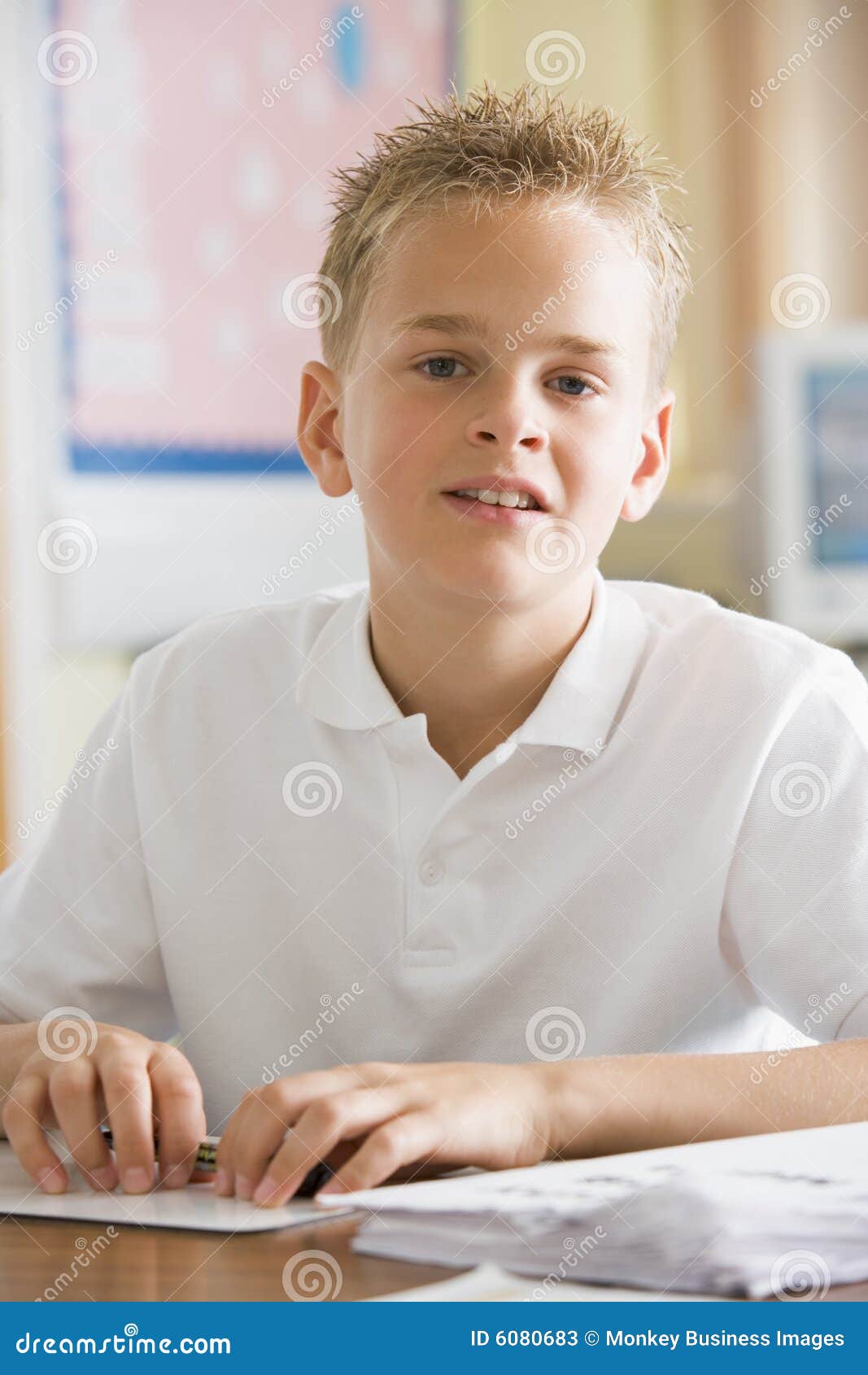 A Schoolboy Studying in Class Stock Image - Image of vertical, year ...