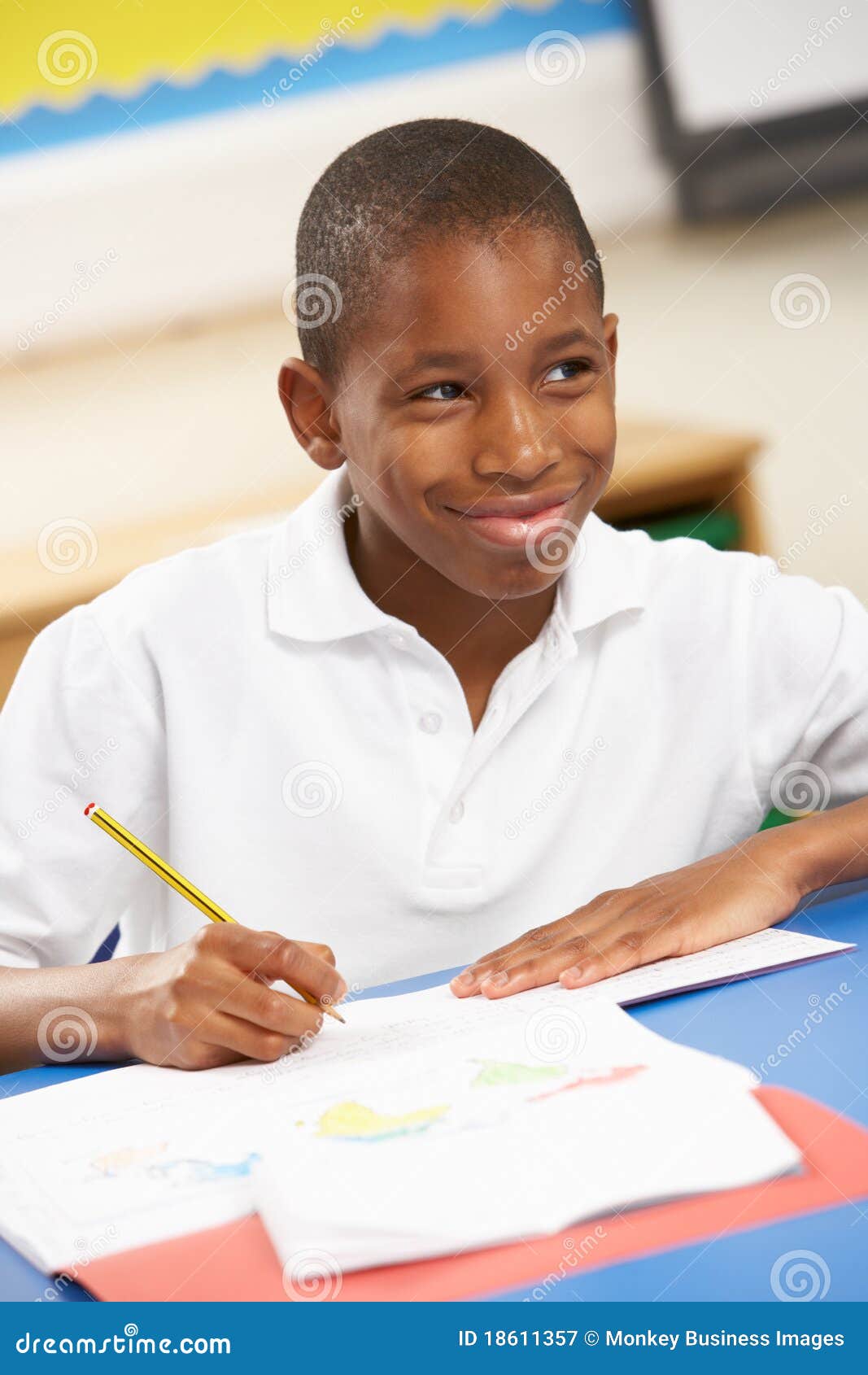 Schoolboy Studying in Classroom Stock Image - Image of learning, person ...