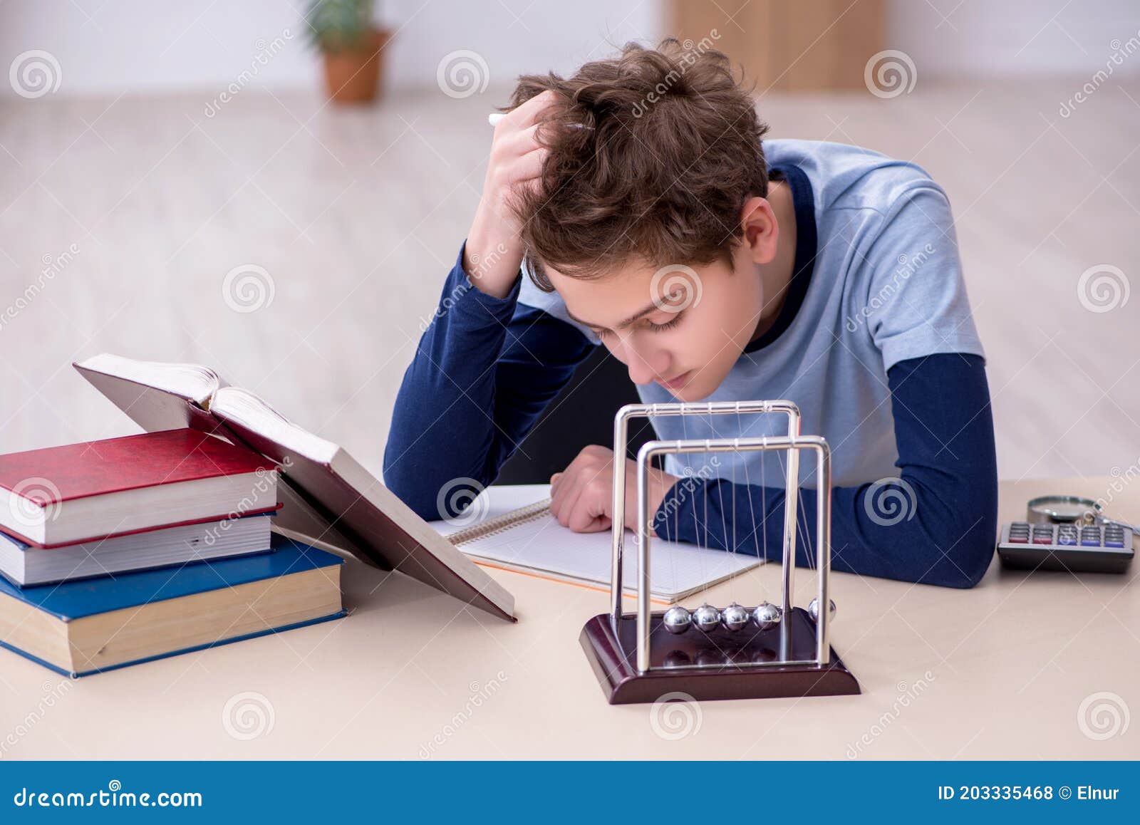 Schoolboy Studying Physics at Home Stock Photo - Image of physicist ...