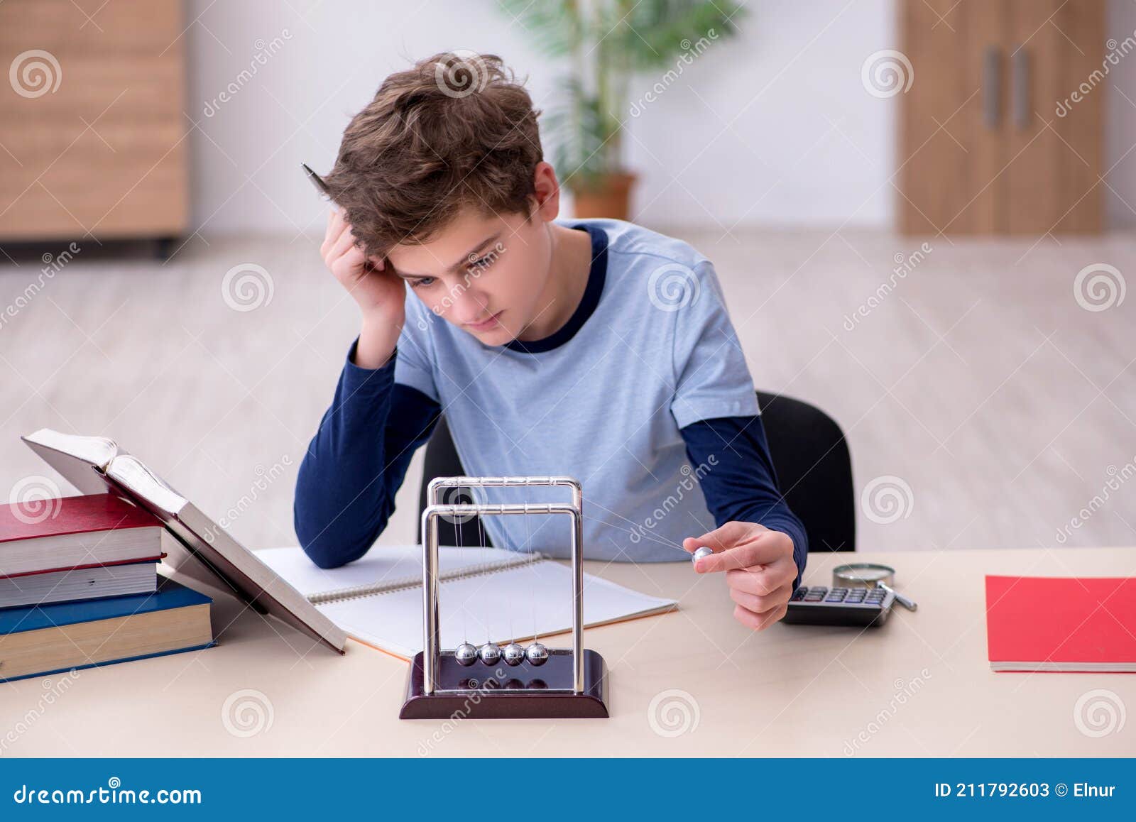 Schoolboy Studying Physics at Home Stock Image - Image of desk ...