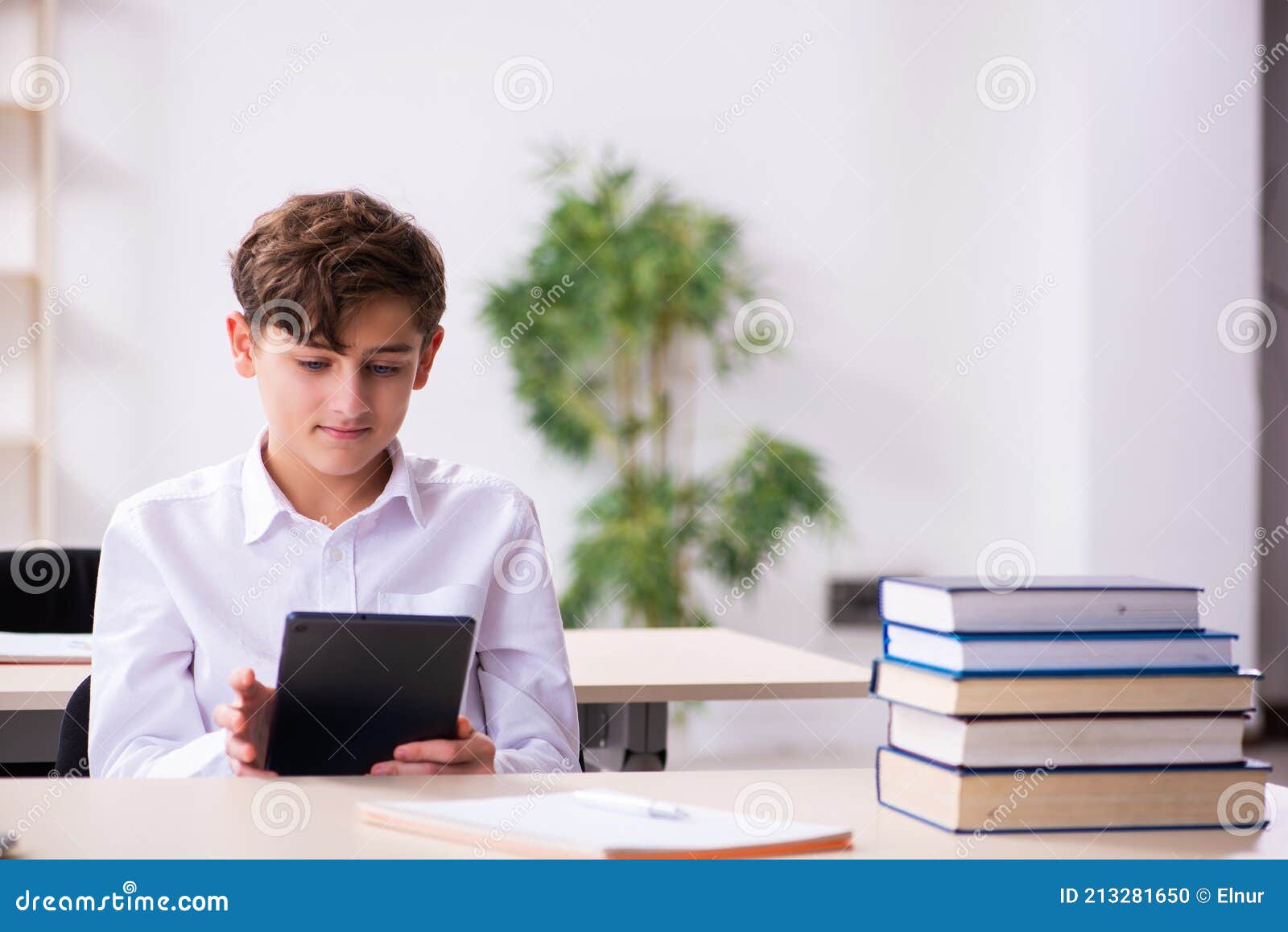 Schoolboy in Tele-education Concept in the Classroom Stock Photo ...
