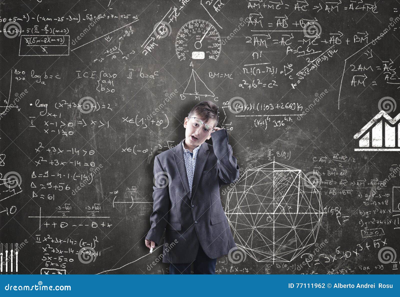 Schoolboy is thinking stock photo. Image of mathematical - 77111962