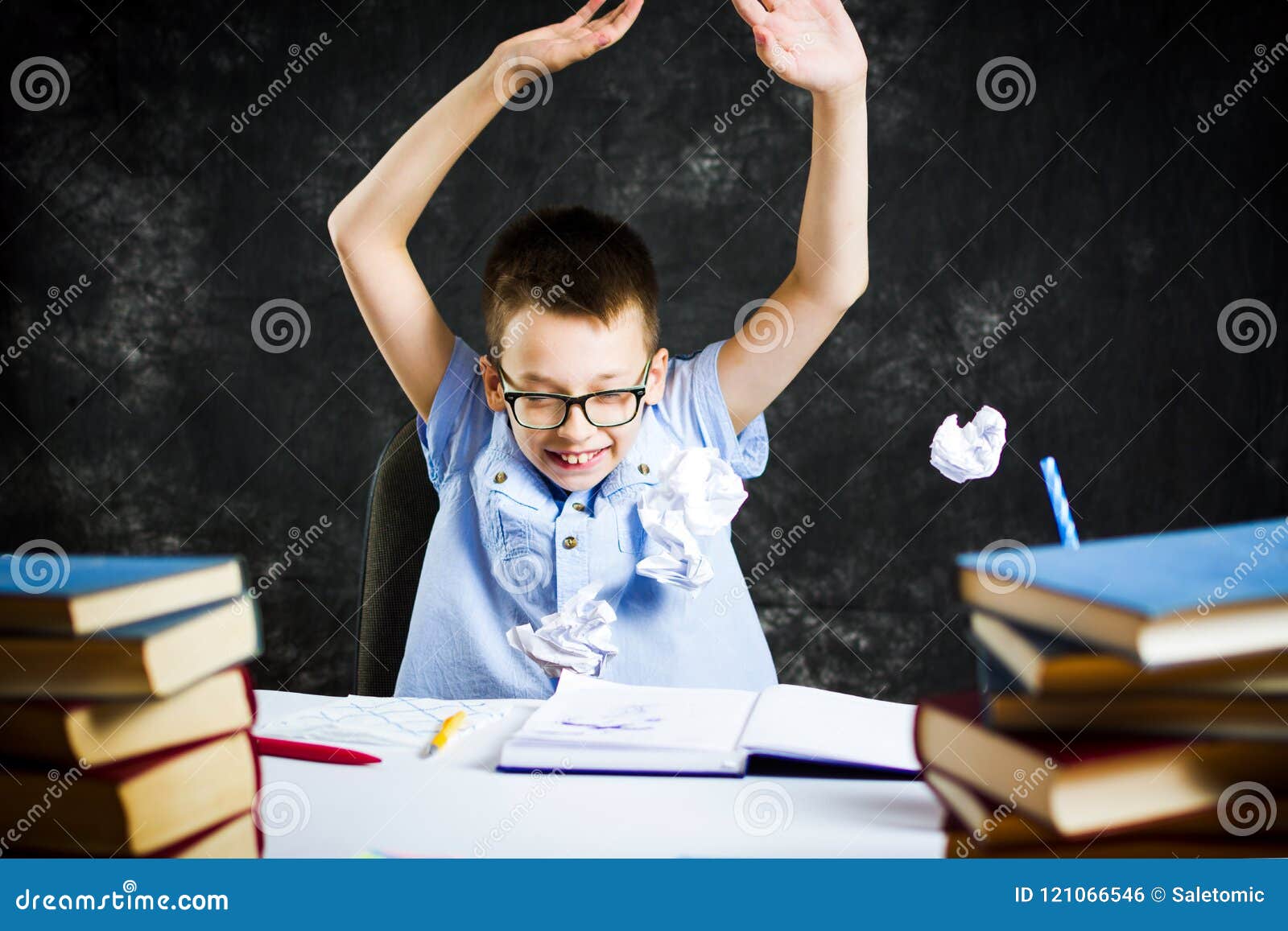 Schoolboy Throwing Out Failed Homework Solutions Stock Photo - Image of ...