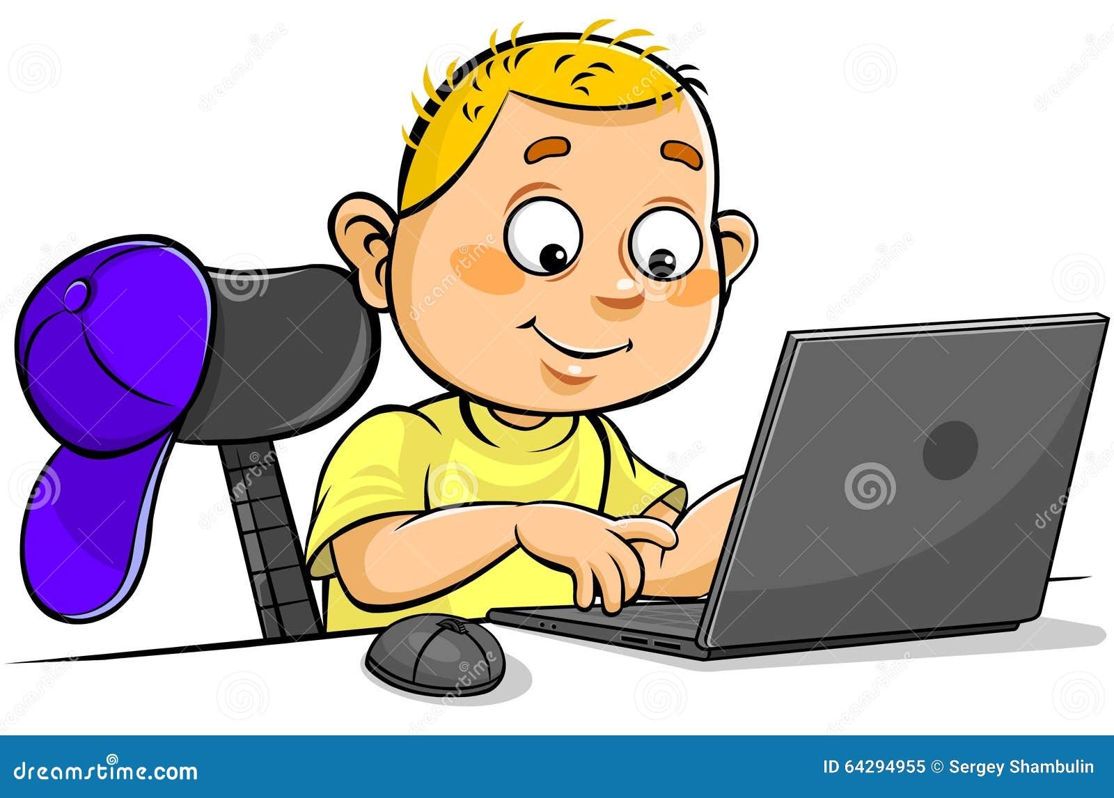 Schoolboy using Laptop stock vector. Illustration of blue - 64294955