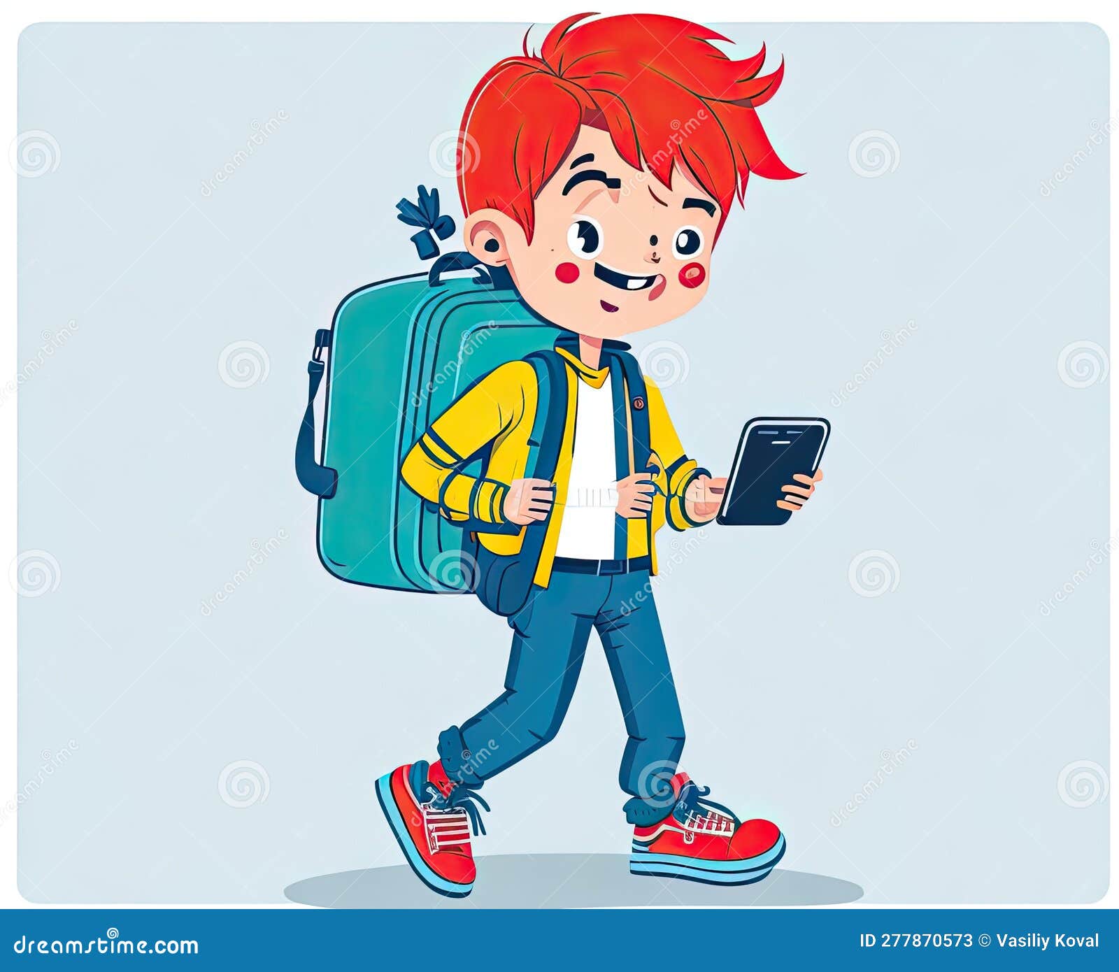 Schoolboy Using Smartphone. Generative Ai Stock Illustration ...