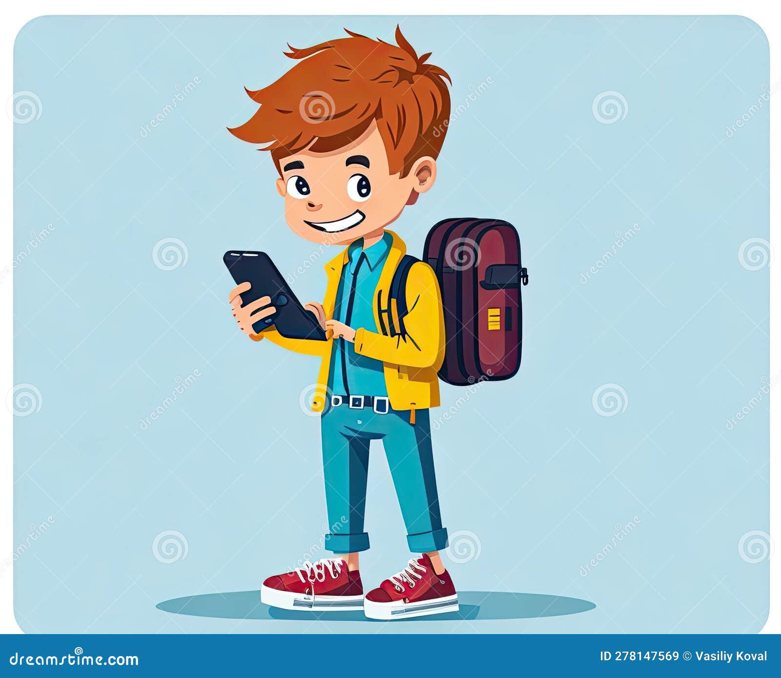 Schoolboy Using Smartphone. Generative Ai Stock Illustration ...